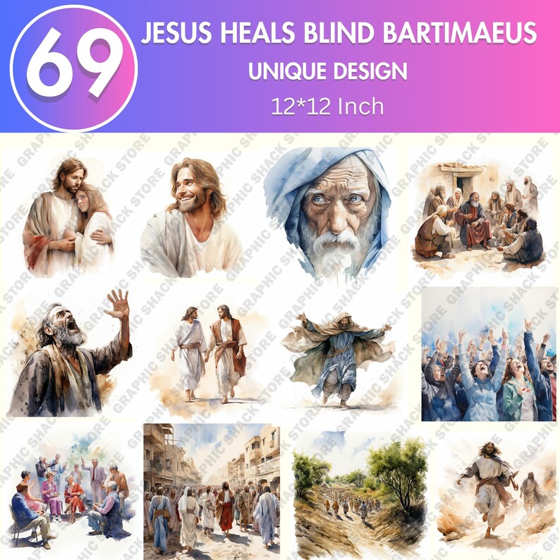 68 Watercolor Jesus Heals Blind Bartimaeus Clipart, Christian Religious ...