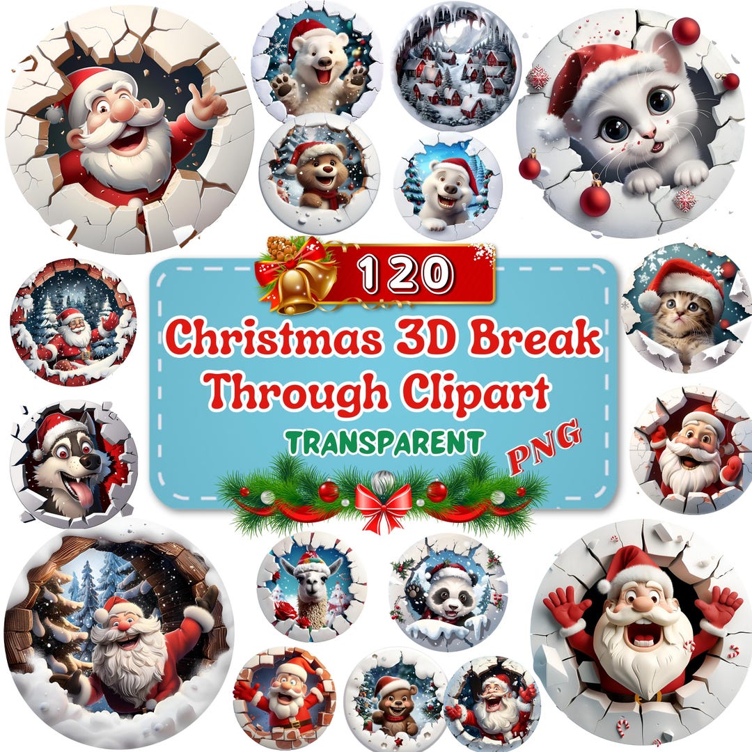 120 Christmas 3D Break Through Clipart, Festive 3D Breakthrough Dynamic ...