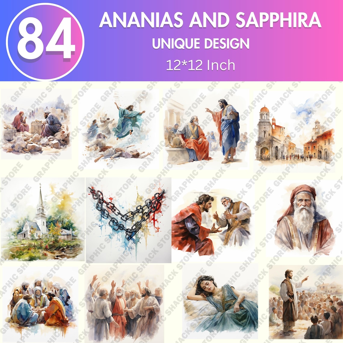 84 Watercolor Ananias and Sapphira Clipart Christian Religious Bible ...