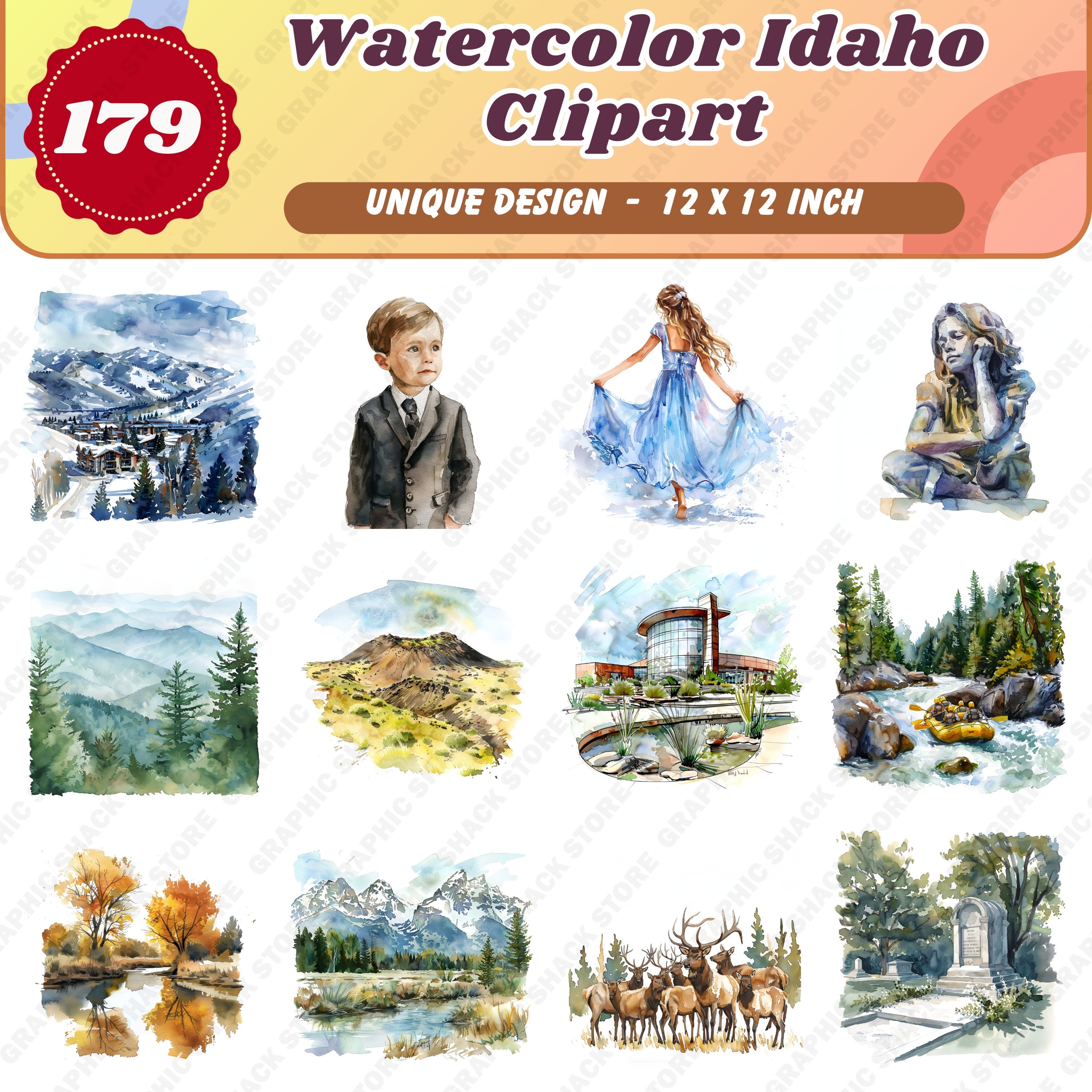 179 Watercolor Idaho PNG Clipart, Idaho the Gem State Wonders Scenic ...