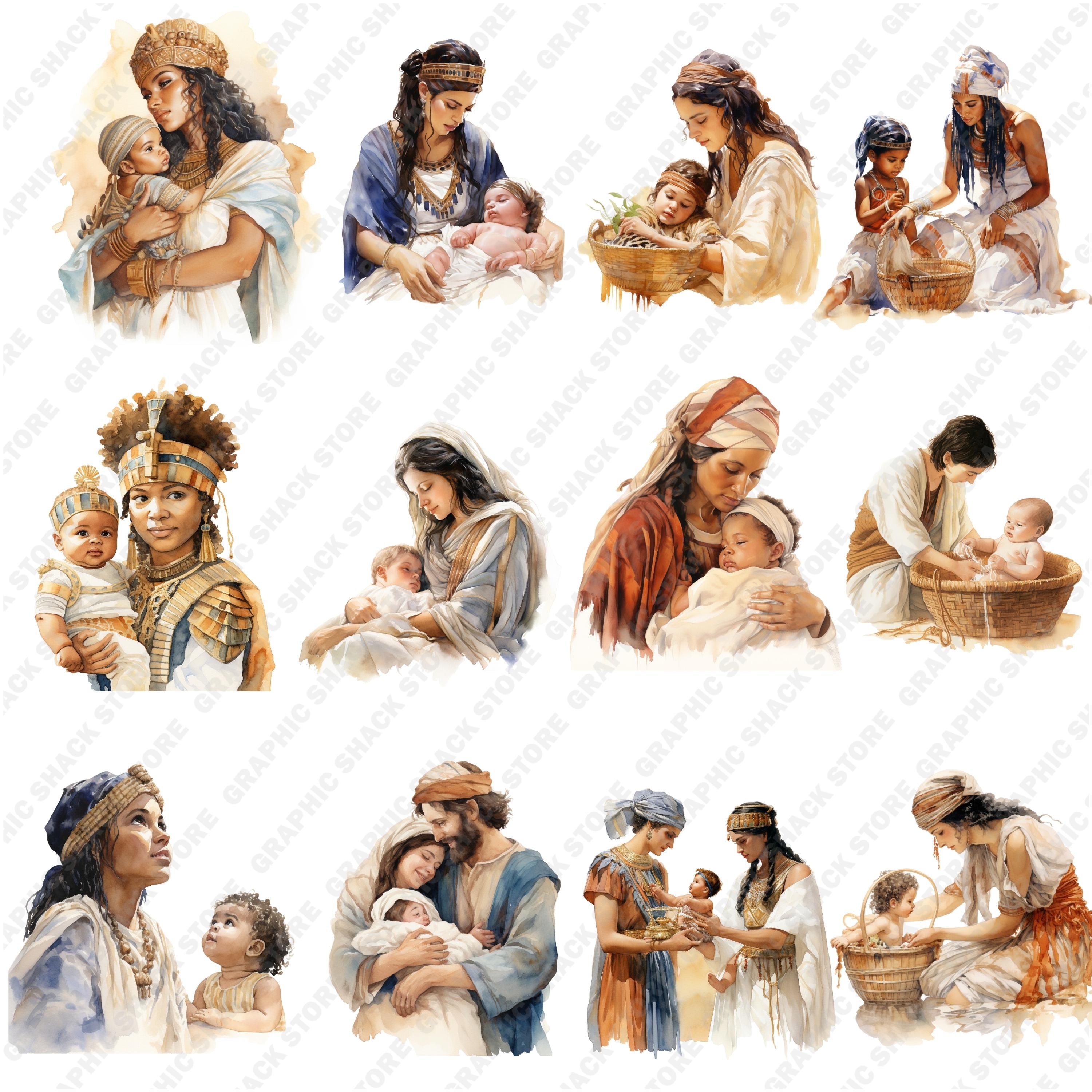 81 Watercolor Moses is Born Clip Art Christian Religious Bible Based ...