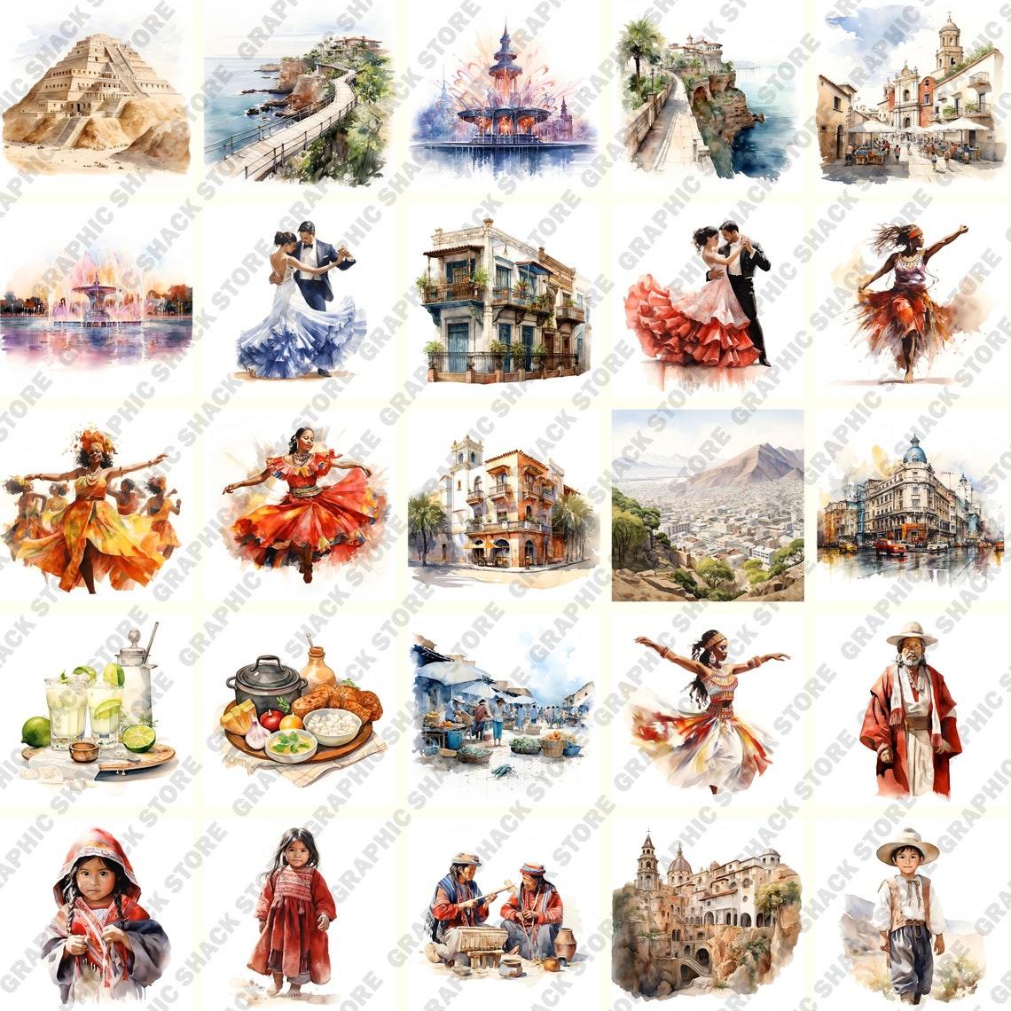 99 Watercolour Peru Clipart Bundle, Peruvian Landmarks Clipart for ...