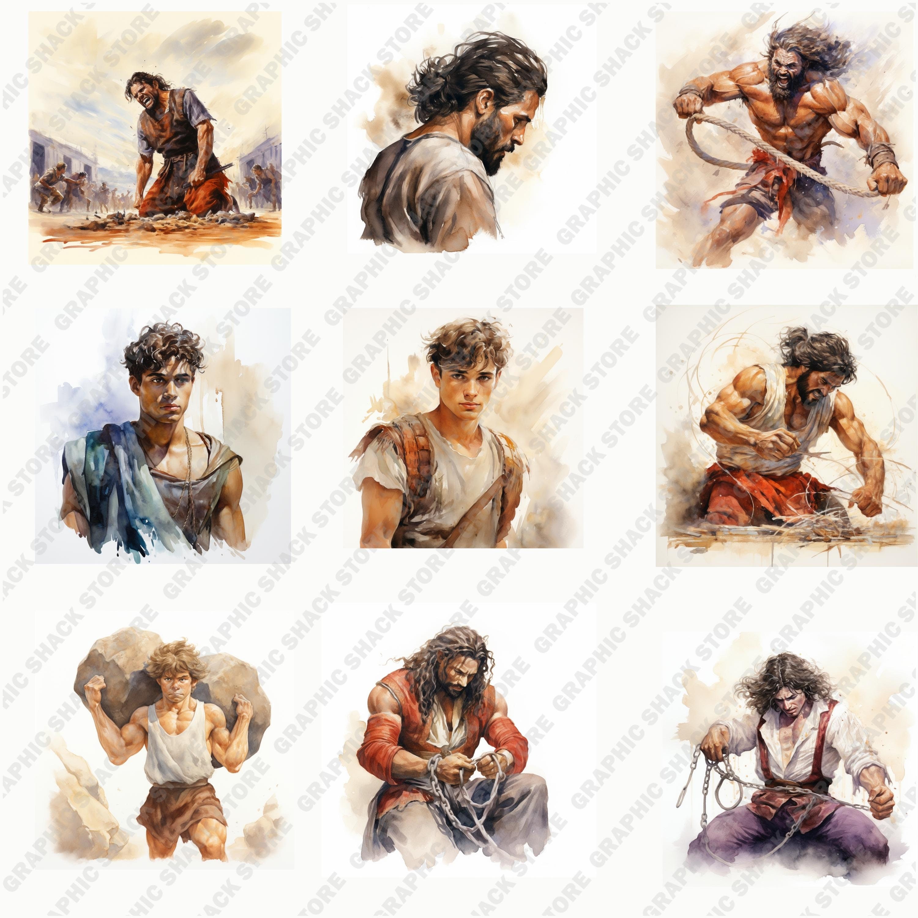71 Watercolor PNG Samson and Delilah Clip Art Christian Religious Bible ...