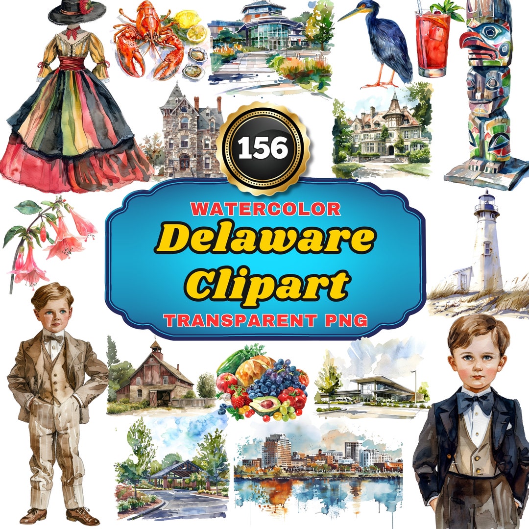 156 Watercolor Delaware PNG Clipart, First State Highlights Coastal ...