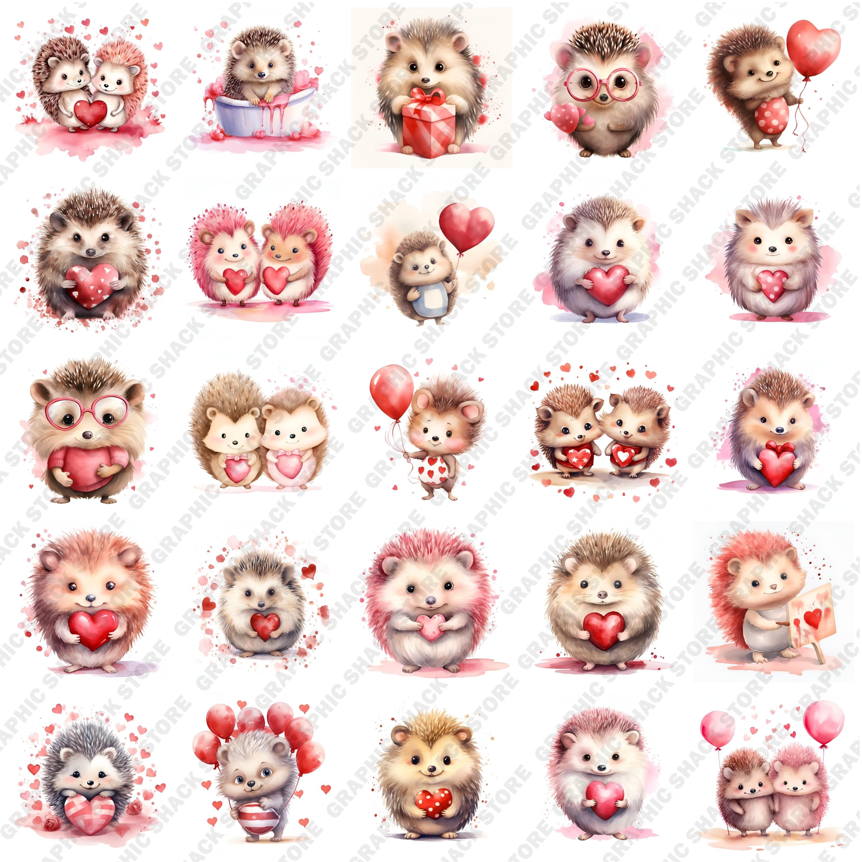 106 Valentine's Day Hedgehog Clipart, Cute Hedgehog With Hearts PNG Set ...