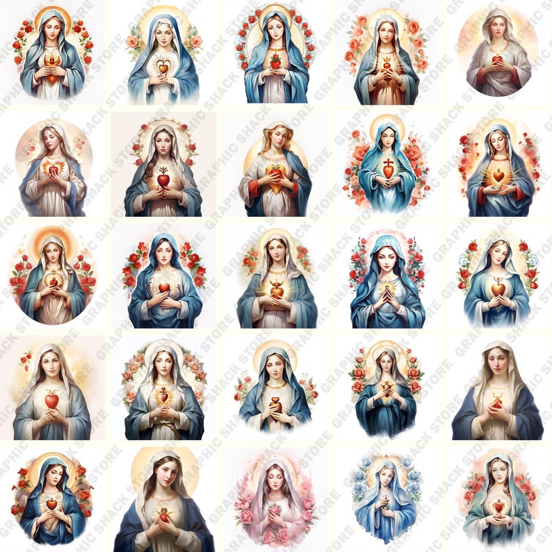 90 Watercolor Immaculate Heart of Mary Clipart Bundle, Religious ...