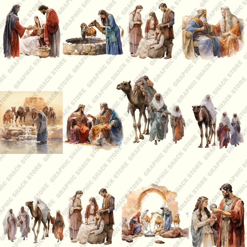 109 PNG Watercolor Isaac and Rebekah Clip Art Christian Religious Bible ...