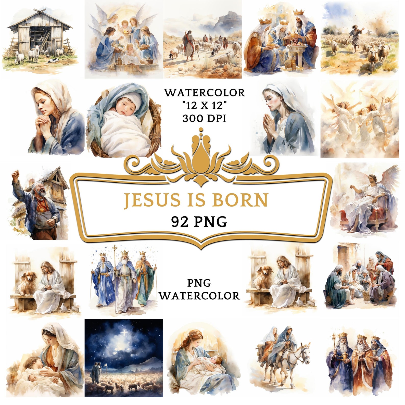 92 PNG Watercolor Jesus is Born Clip Art | Christian Religious Bible ...