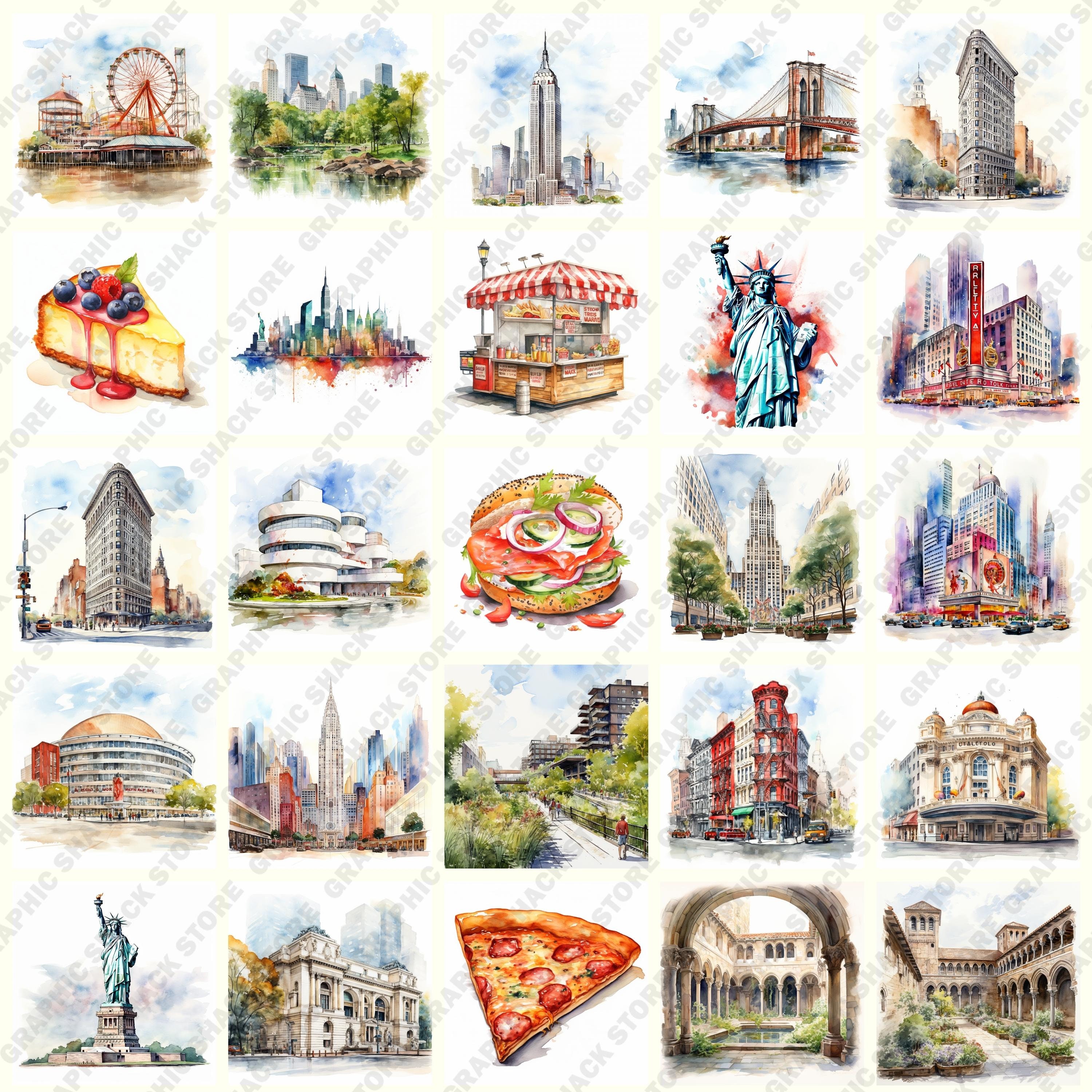 74 Watercolor New York PNG Clipart Bundle, New York Summer Travel ...