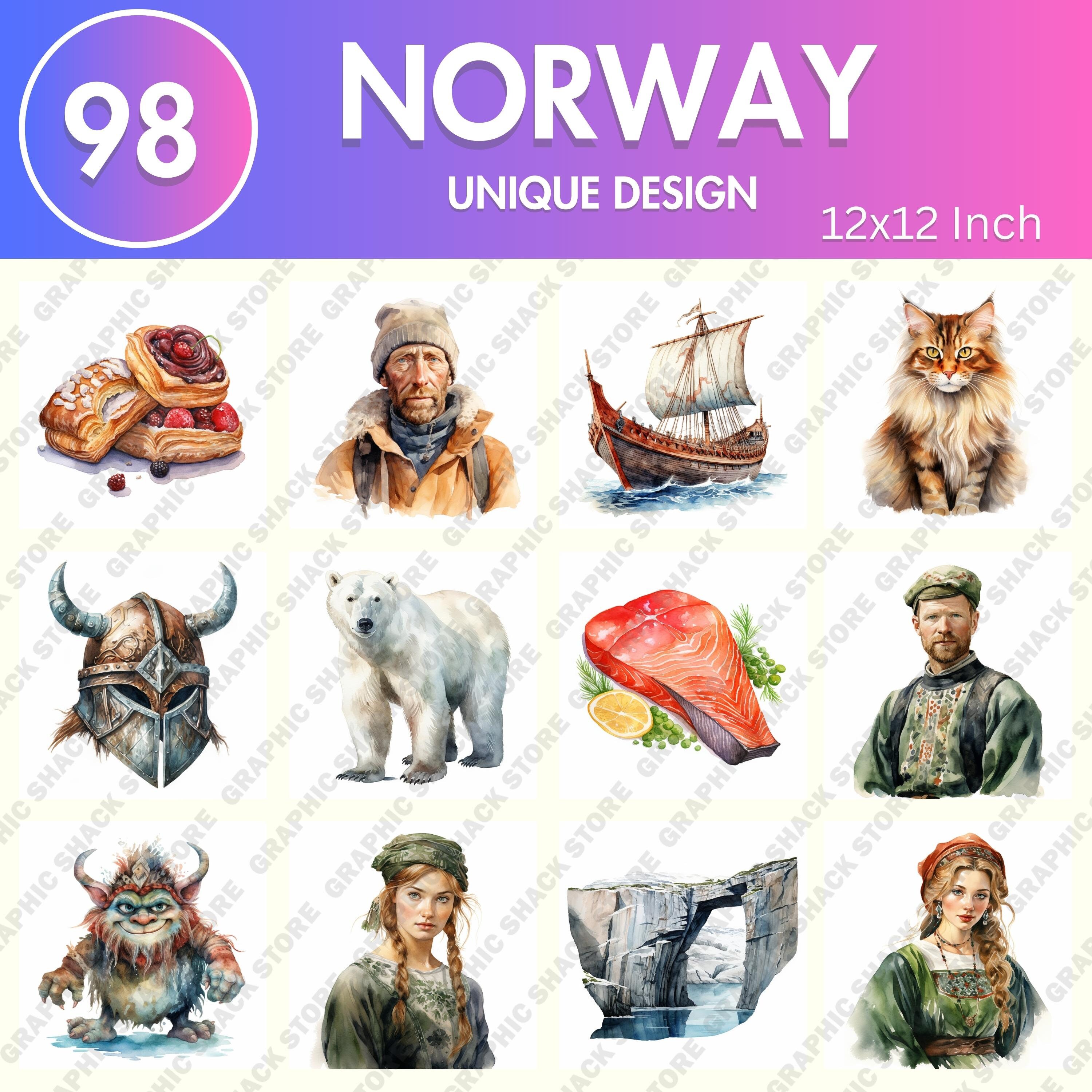 98 Watercolor Norway PNG Clipart Bundle, Norway Summer Travel, Landmark ...