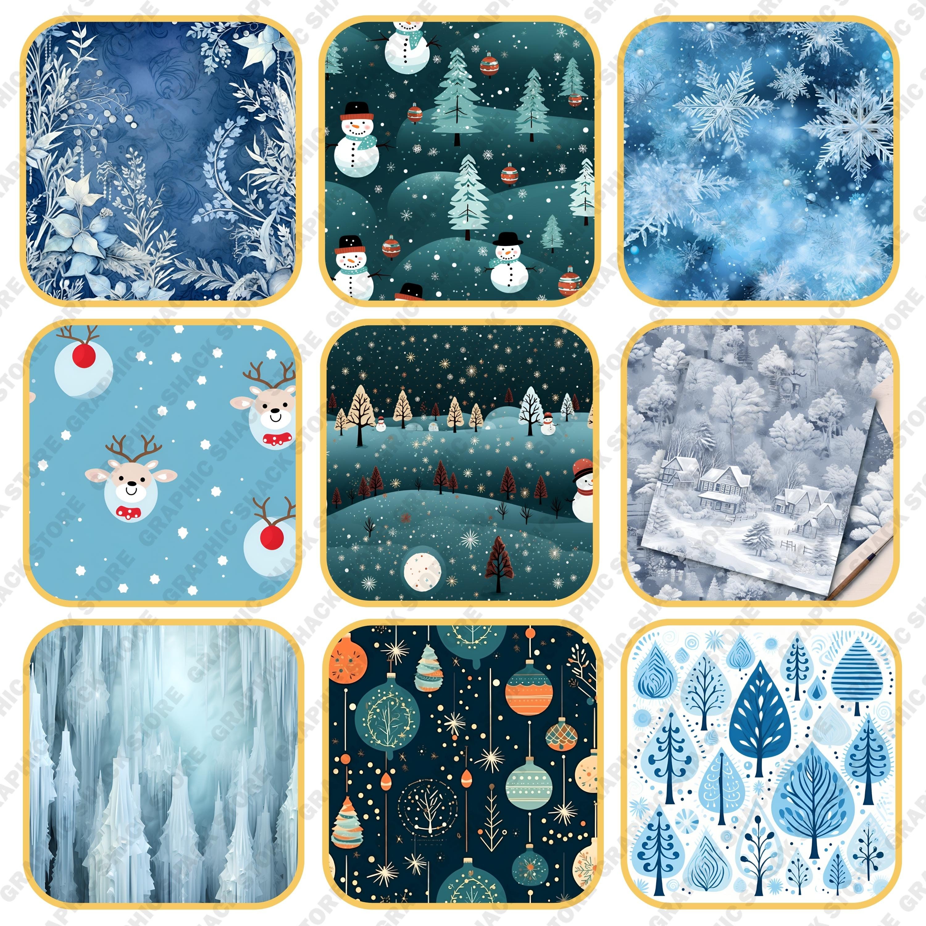 98 Blue Christmas Digital Paper Pack: Pastel Holiday Ephemera ...
