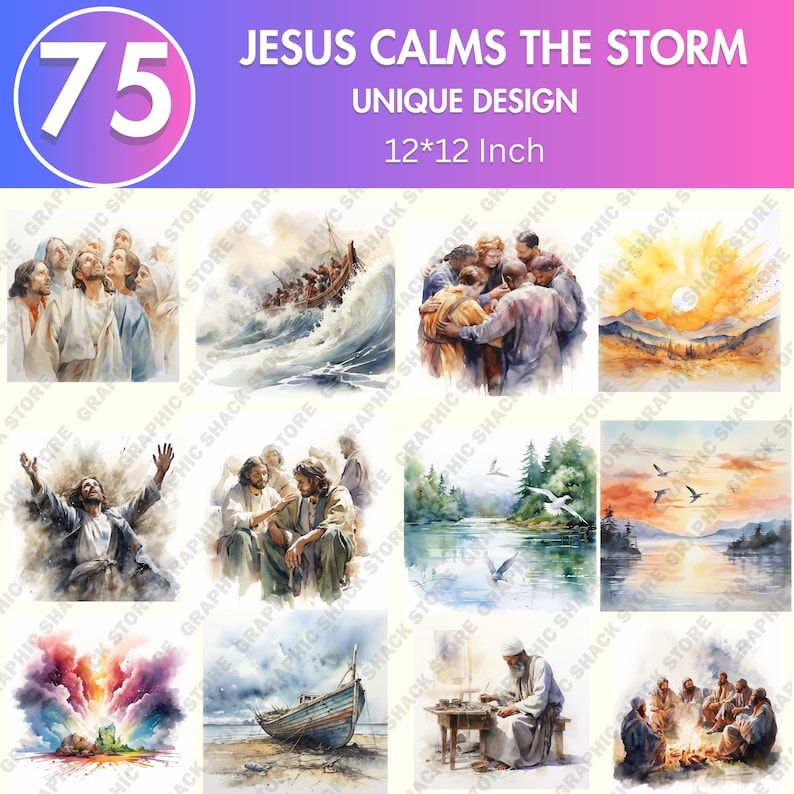 75 PNG Watercolor Jesus Calms the Storm Clipart Christian Religious ...