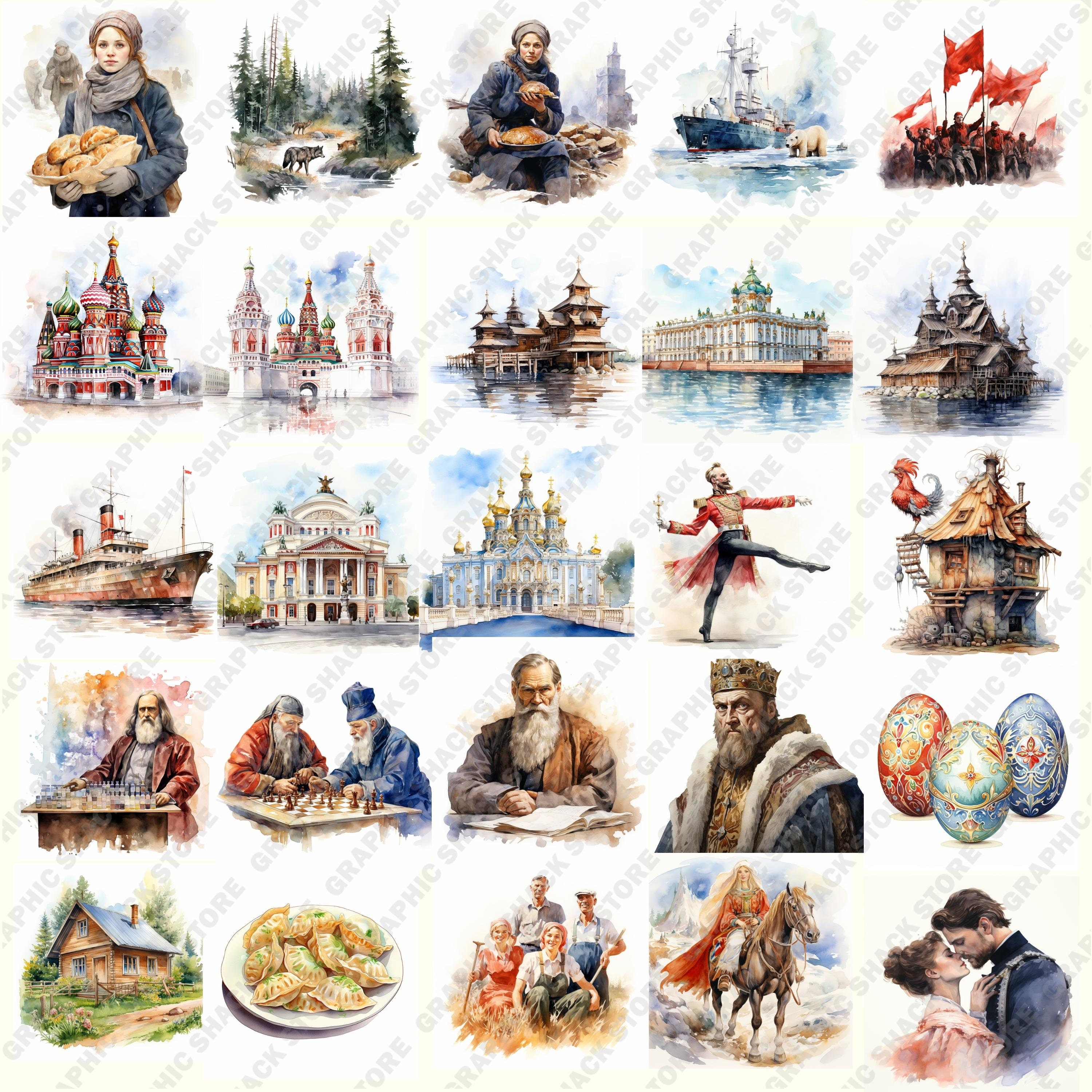 59 Watercolor Russia PNG Clipart Bundle, Russia Travel Clipart, Moscow ...