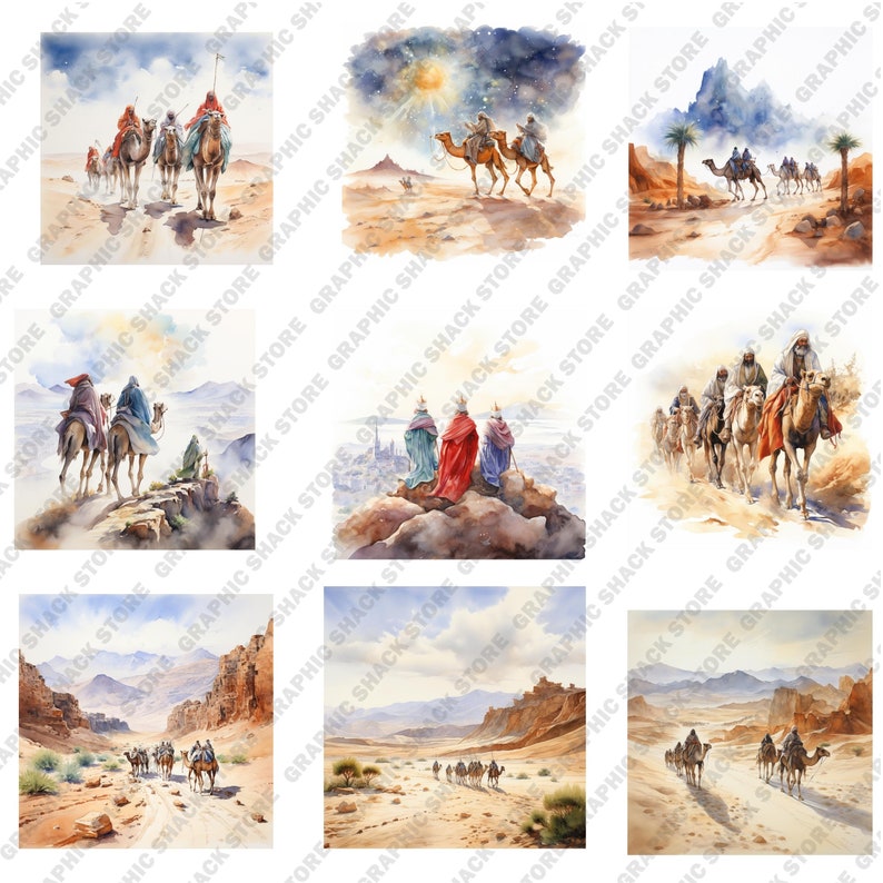 75 Watercolor Three Wise Men Clipart Christian Religious Bible Based ...