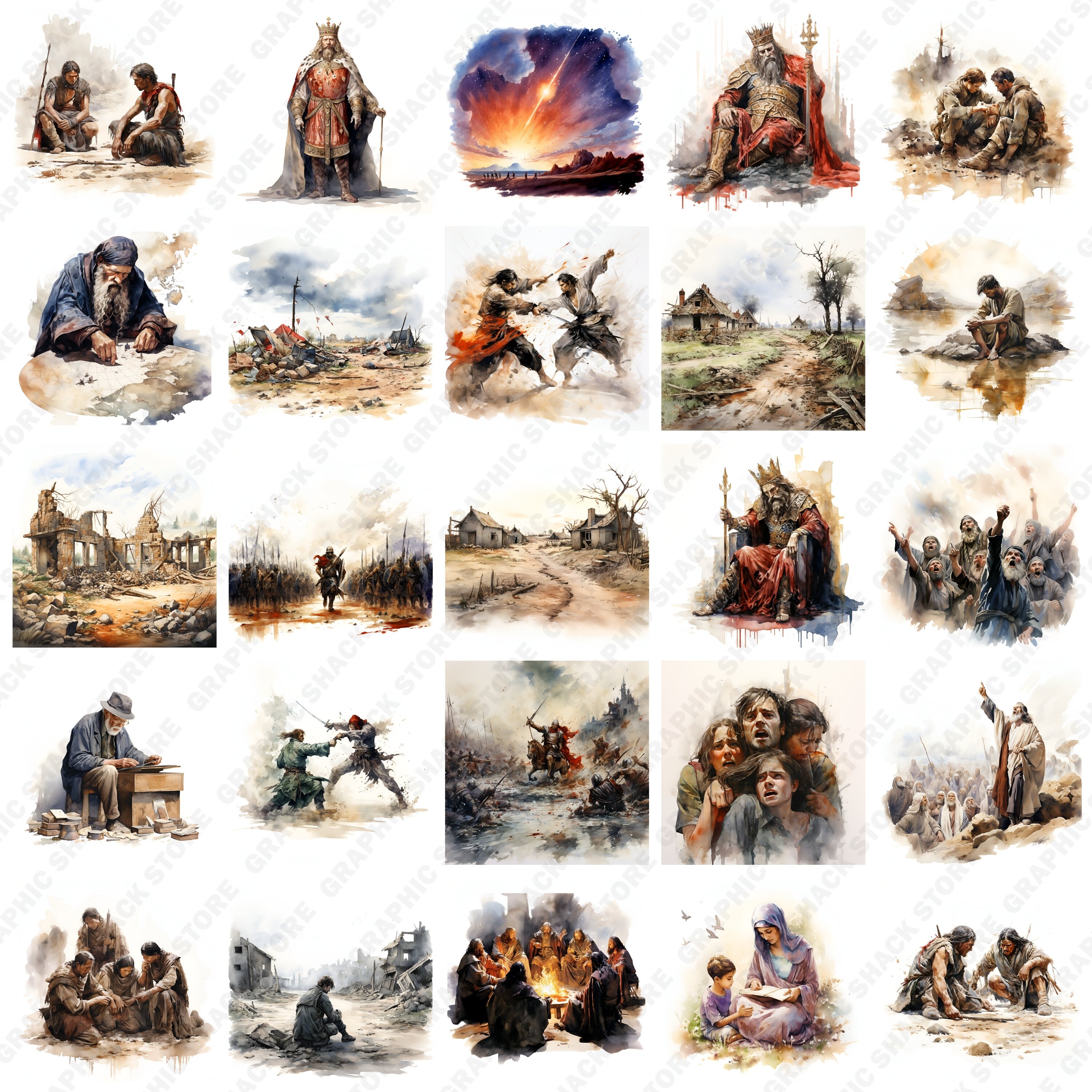 61 Watercolor Destruction of the Jaredites PNG Cliparts, Dramatic the ...