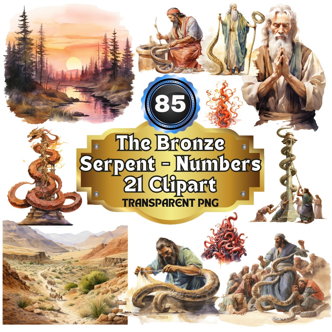 85 Watercolor Cliparts of the Bronze Serpent - Numbers 21, Serpent of ...