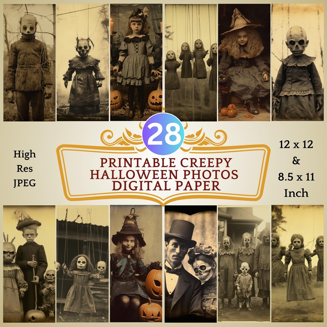 28 Printable Creepy Halloween Photos Digital Paper | Vintage Junk ...