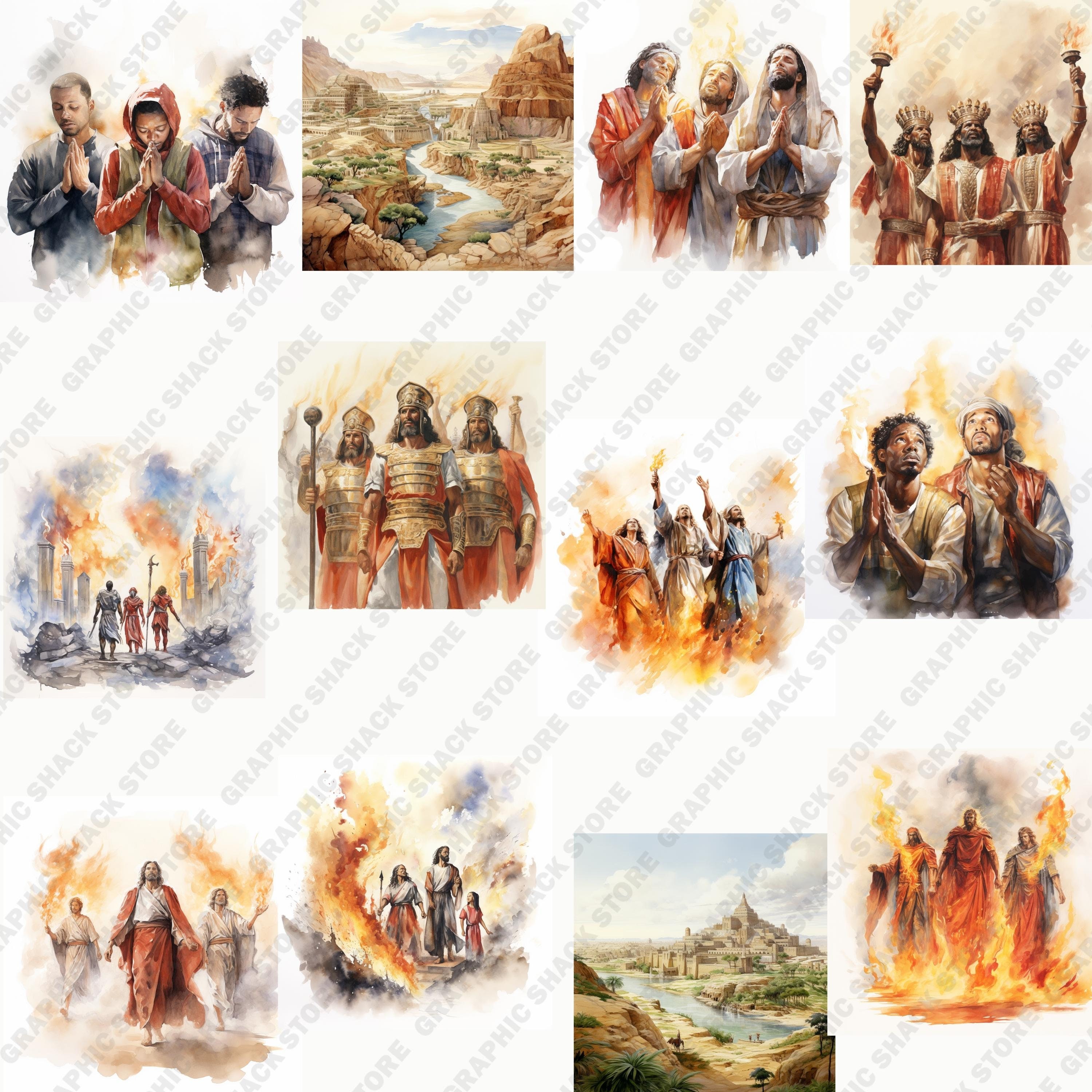 98 Watercolor the Fiery Furnace Clip Art Christian Religious Bible ...