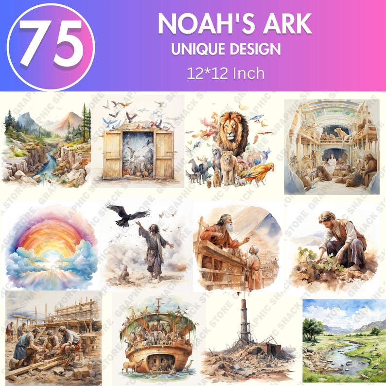75 PNG Watercolor Noah's Ark Clip Art Christian Religious Bible Based ...