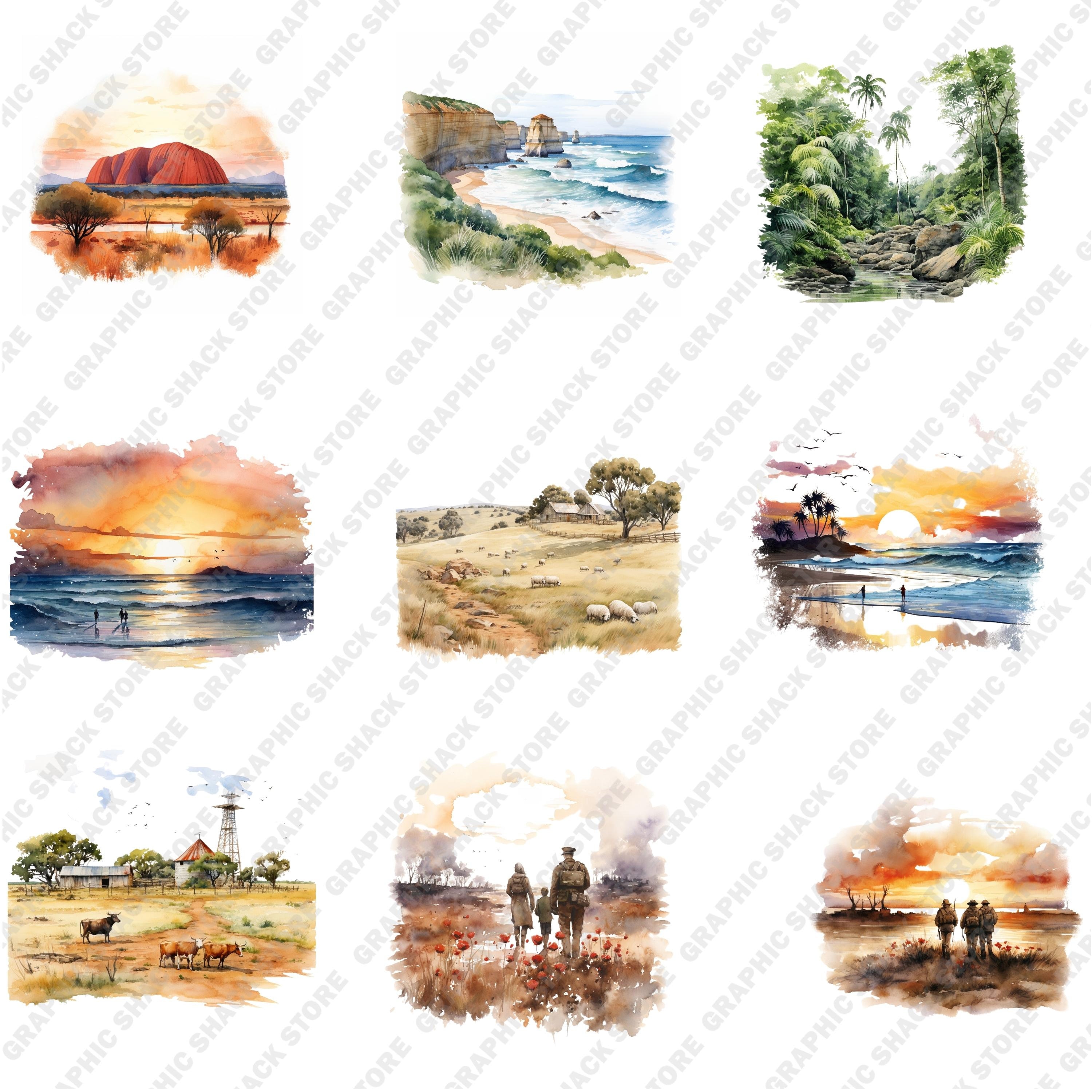 157 Watercolor Australia PNG Clipart Bundle, Australia Summer Travel ...