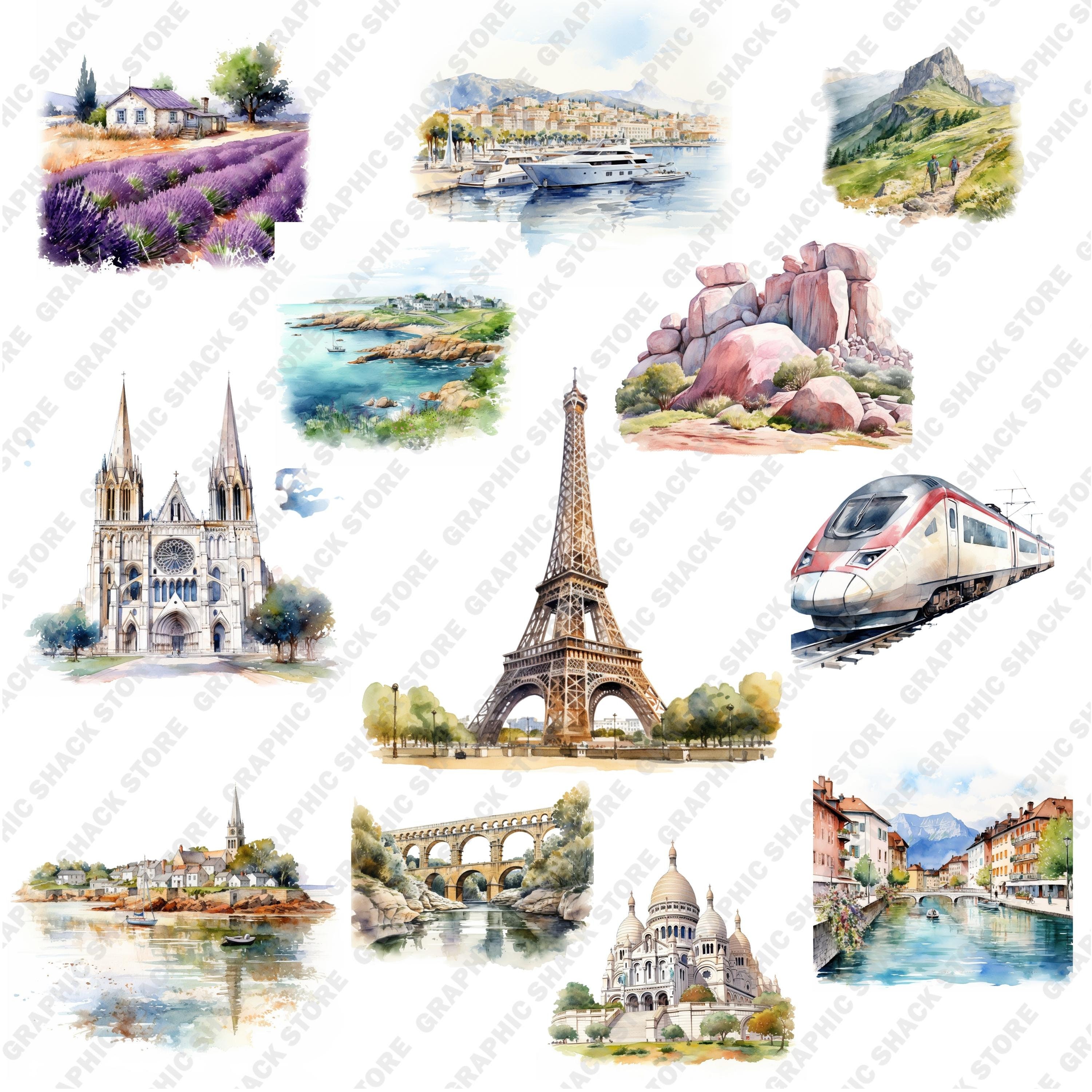 160 Watercolor France PNG Clipart Bundle, France Travel Illustrations ...