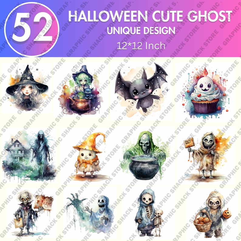 52 Halloween Cute Ghost Clip Art PNG Bundle Cartoon Ghost - Etsy