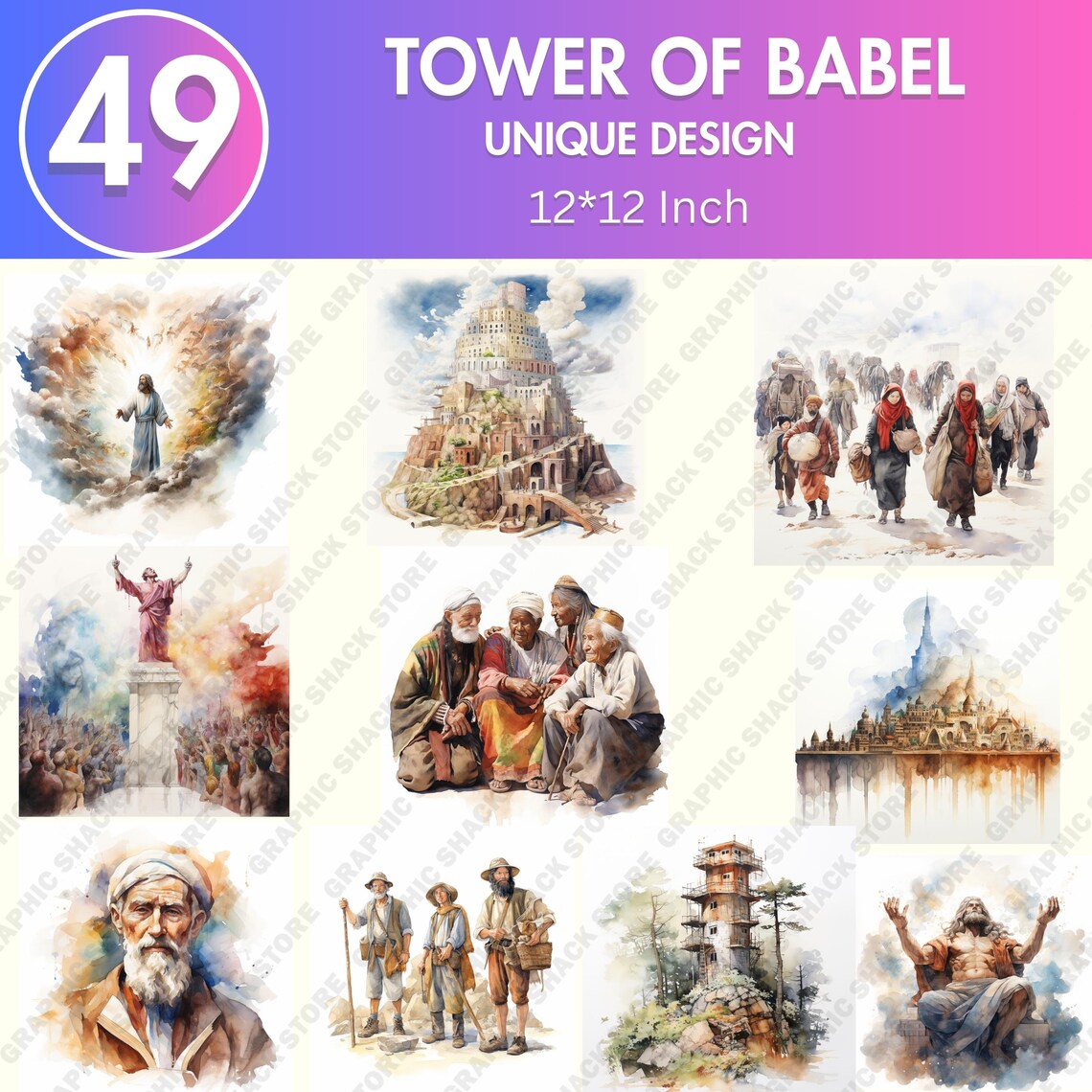 49 Watercolor Tower of Babel Clipart Christian Religious Bible Based ...