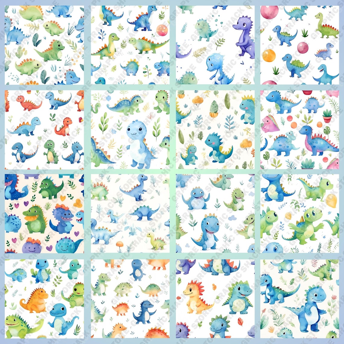 Adorable Baby Dino Patterns: 100 Seamless Dinosaur-themed Digital ...