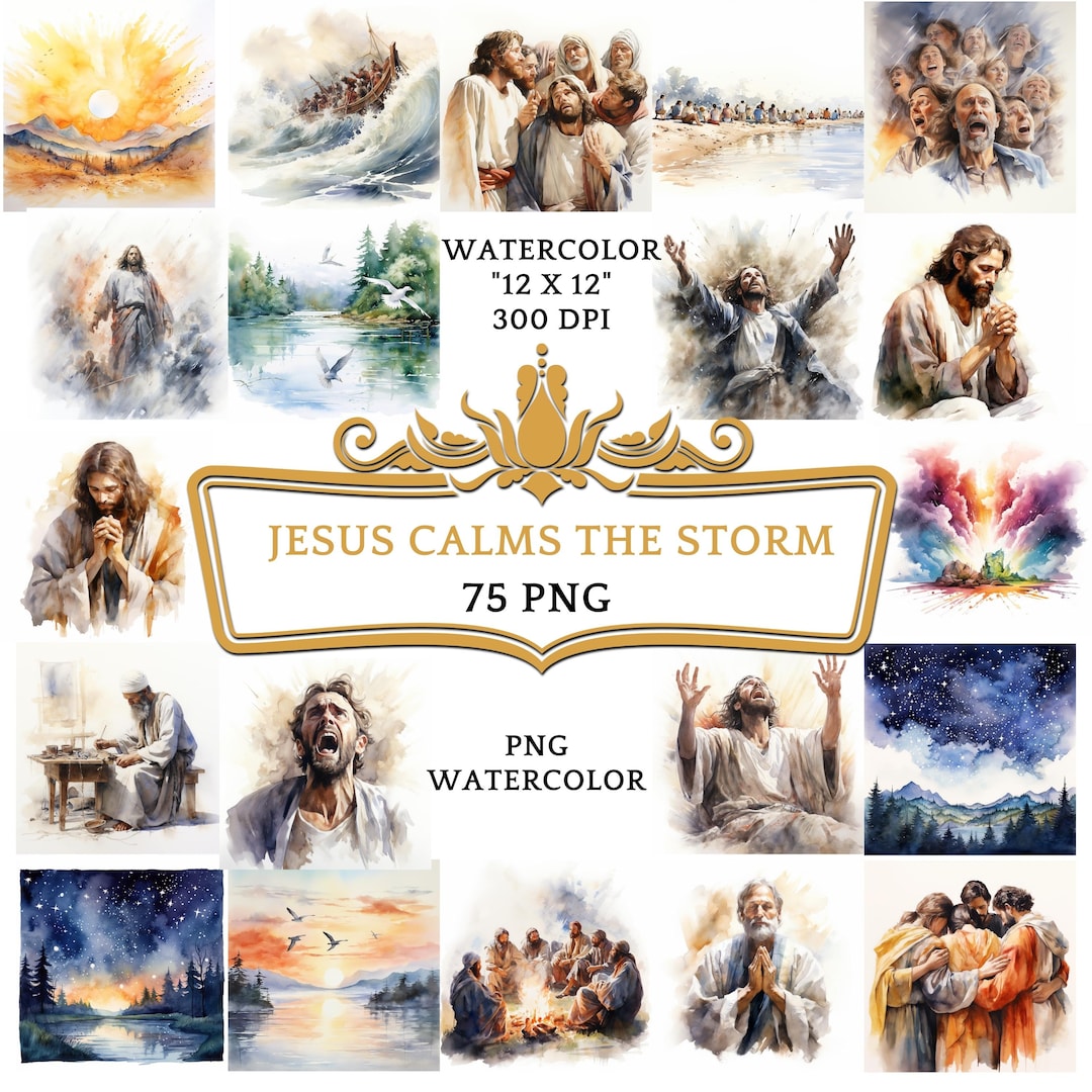 75 PNG Watercolor Jesus Calms the Storm Clipart| Christian Religious ...