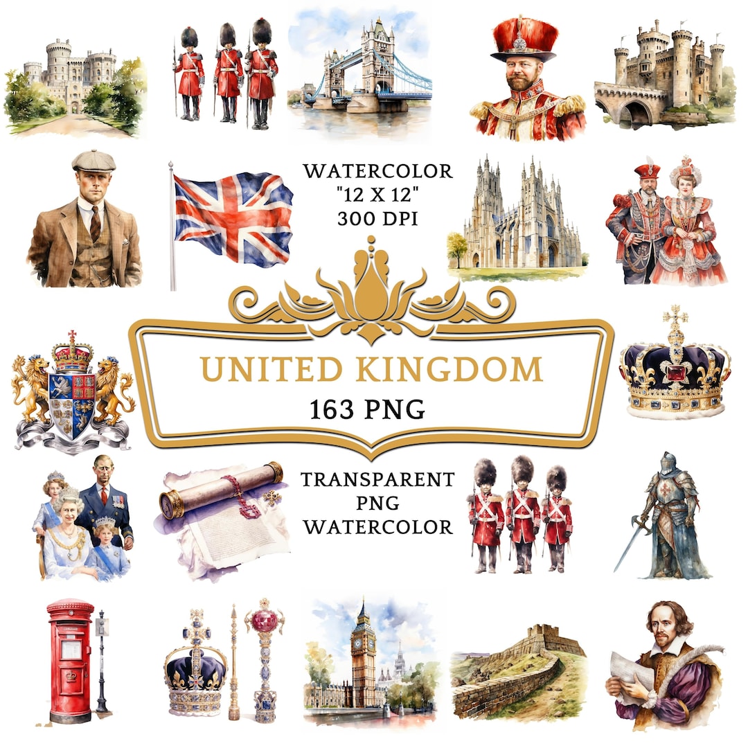 163 Watercolor United Kingdom PNG Clipart Bundle, UK Summer Travel ...