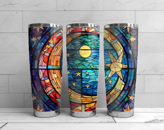 50 Stained Glass Moon and Star Clipart Designs for Sublimation, Digital ...