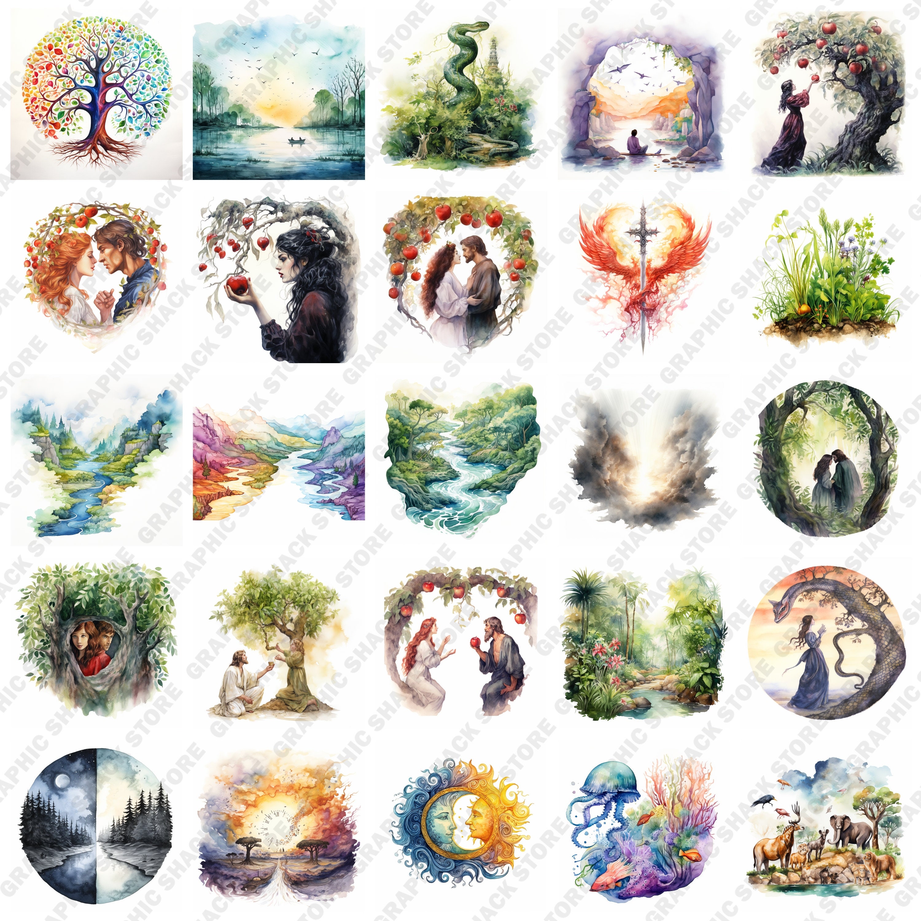 107 Watercolor Cliparts of the Creation of the World - Genesis 1-2 ...