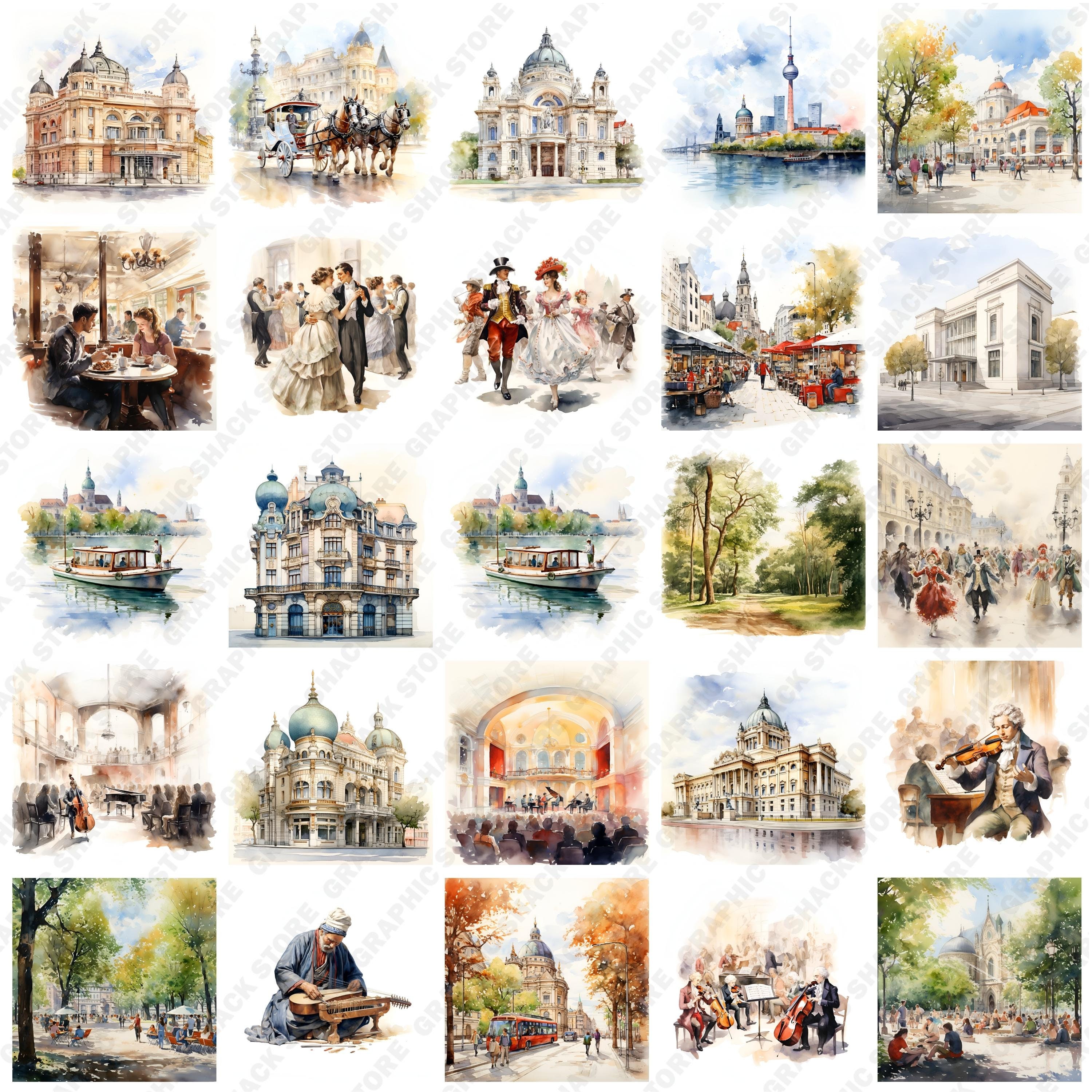 139 Watercolor Vienna PNG Clipart Bundle, Vienna Summer Travel Clip Art ...