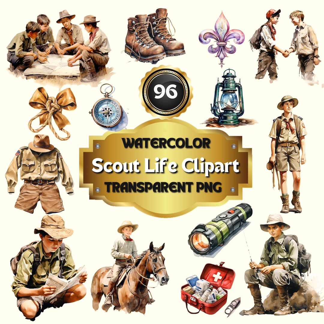 96 Watercolor Scout Life Clipart | Boy & Girl Scout PNG Clipart ...