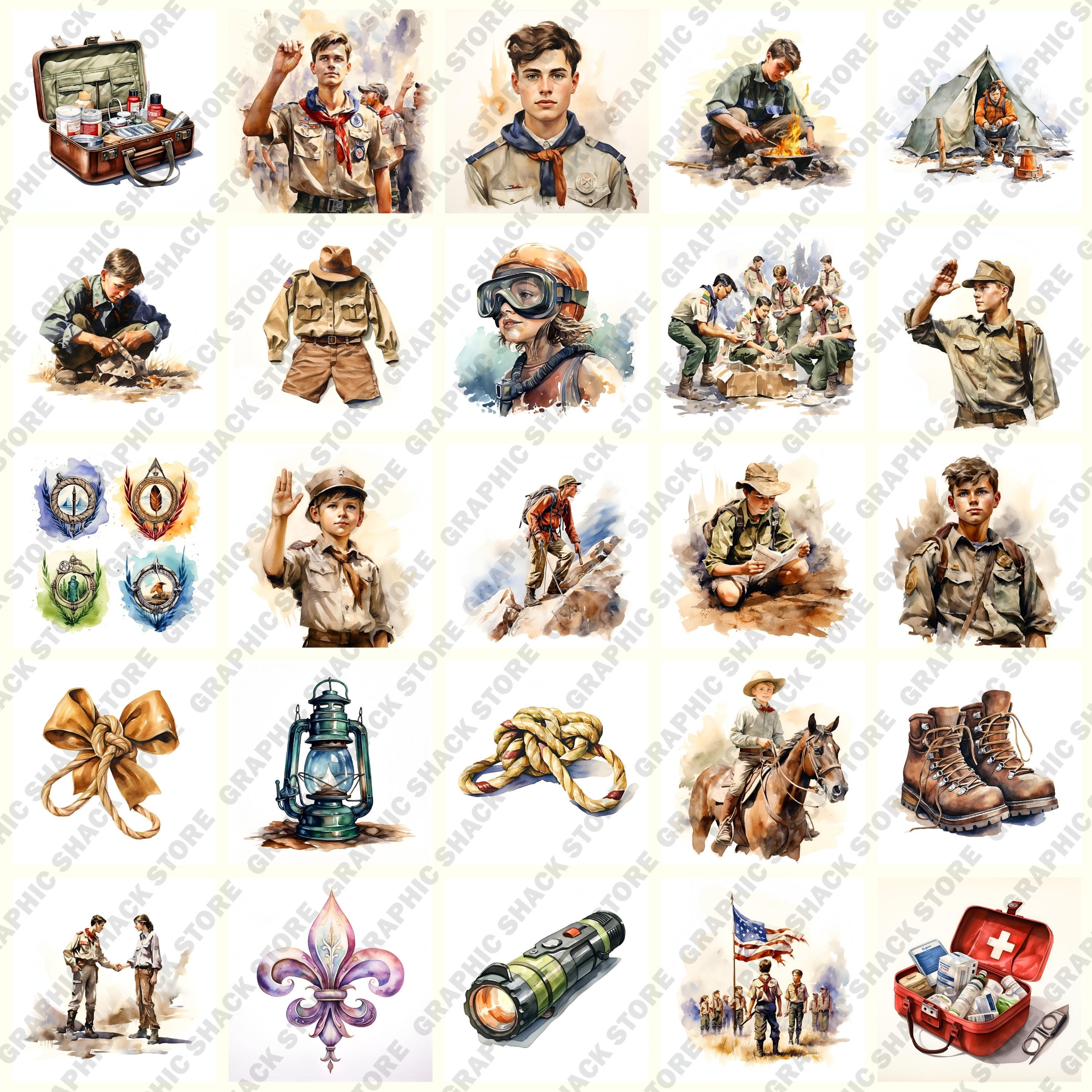 96 Watercolor Scout Life Clipart Boy & Girl Scout PNG Clipart, Camping ...