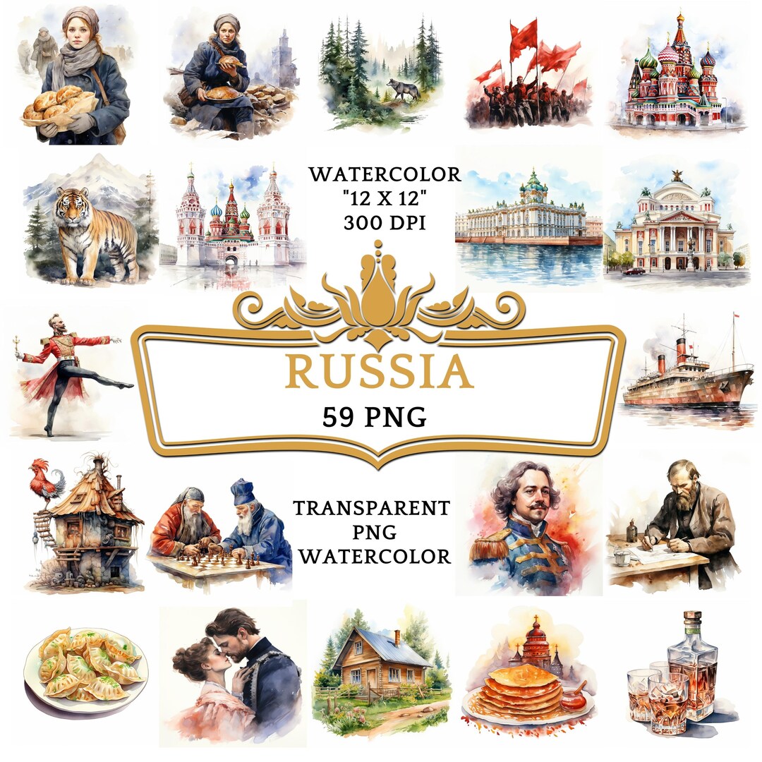 59 Watercolor Russia PNG Clipart Bundle, Russia Travel Clipart, Moscow ...