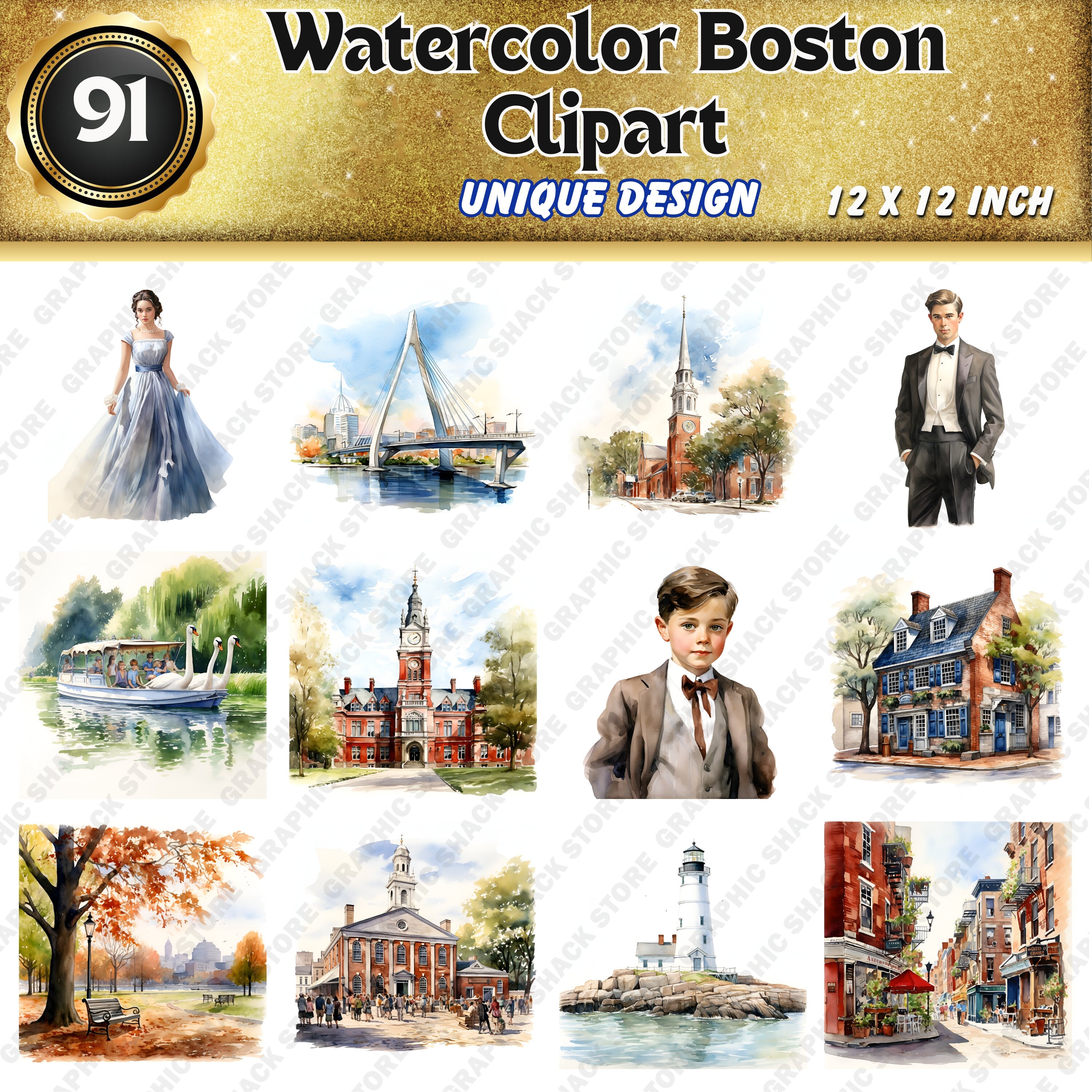 91 Watercolor Boston Clipart, Printable Massachusetts PNG Images for ...