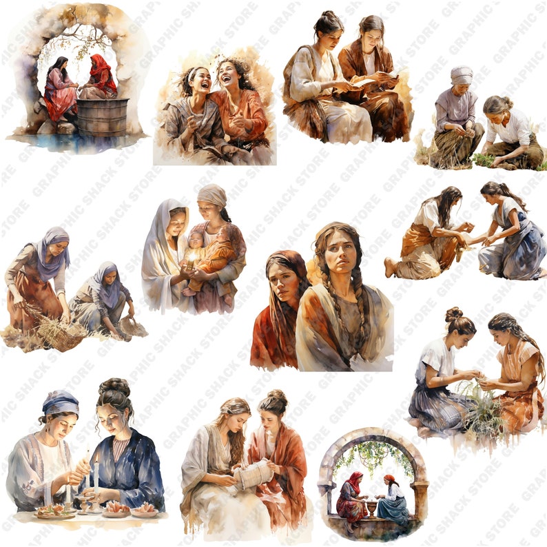 50 Watercolor Ruth and Naomi Clip Art Christian Religious Bible Based ...