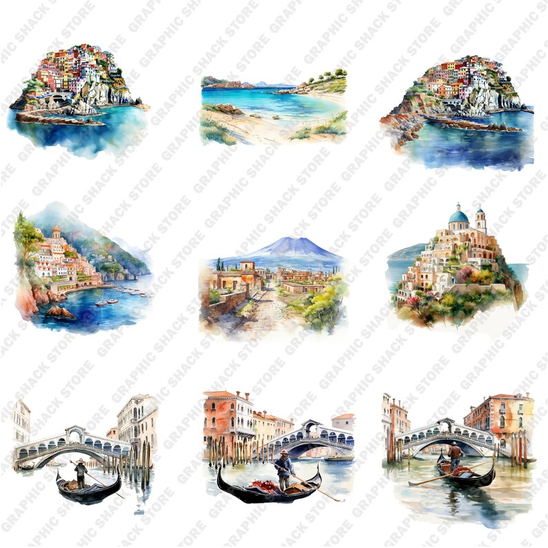 Watercolor Italy Clipart Bundle 144 Printable Medivial Europe Png Junk ...