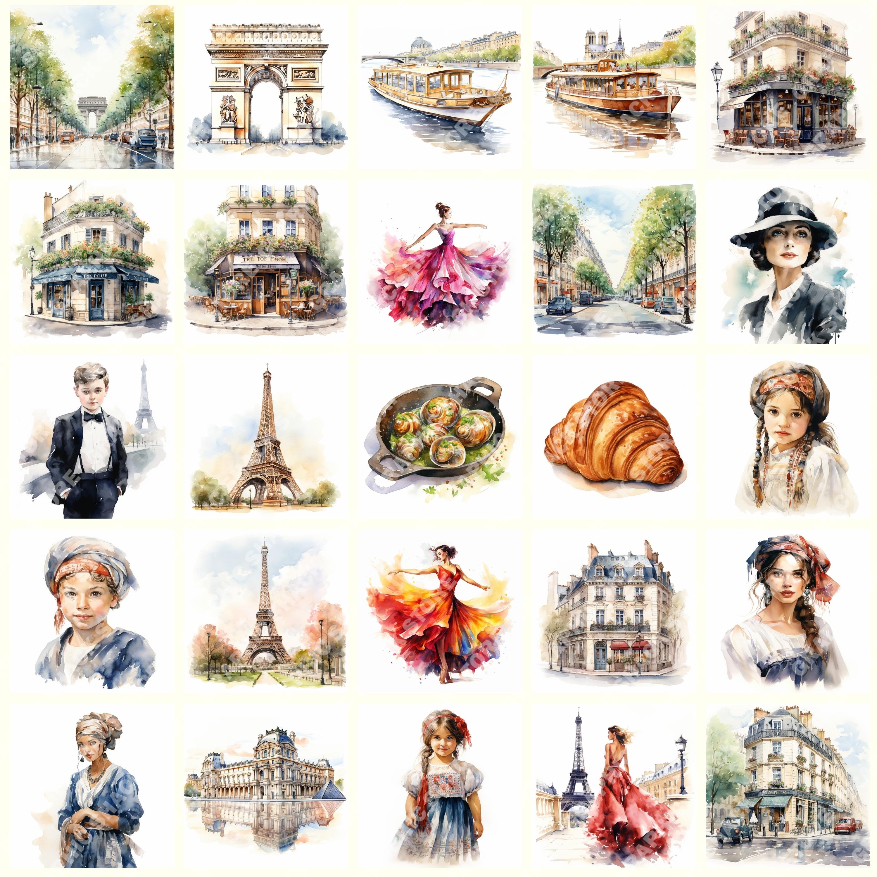 111 Watercolor Paris PNG Clipart Bundle, Paris Summer Travel, Landmark ...