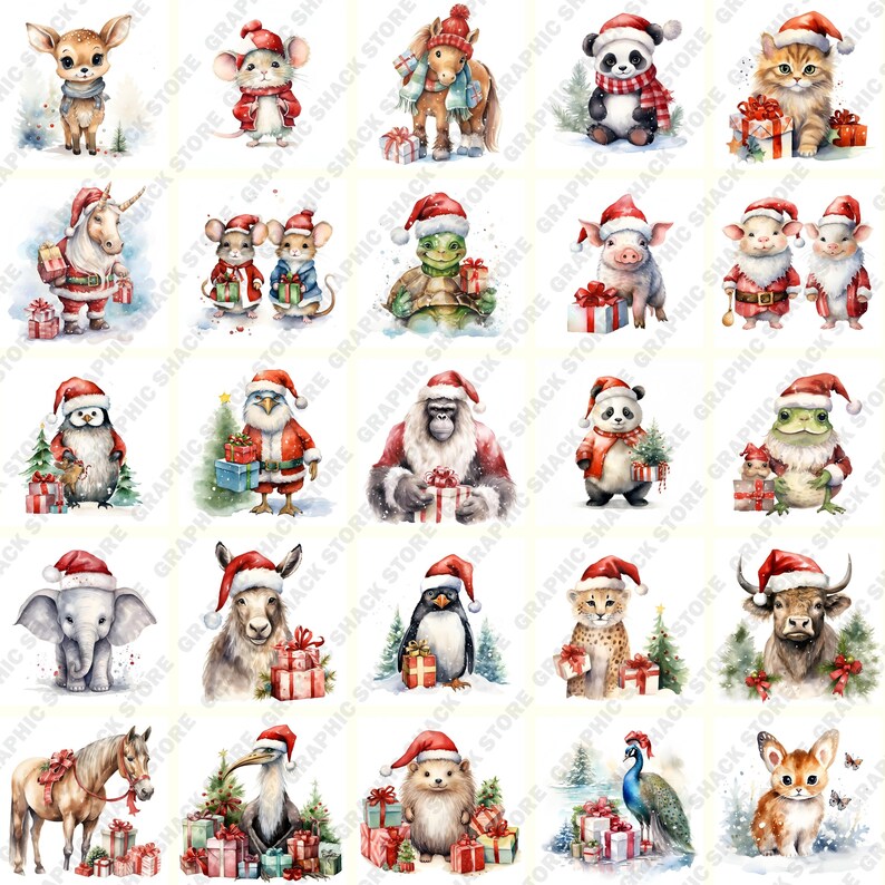 115 Christmas Animals Watercolor Clipart Bundle: Festive Xmas - Etsy