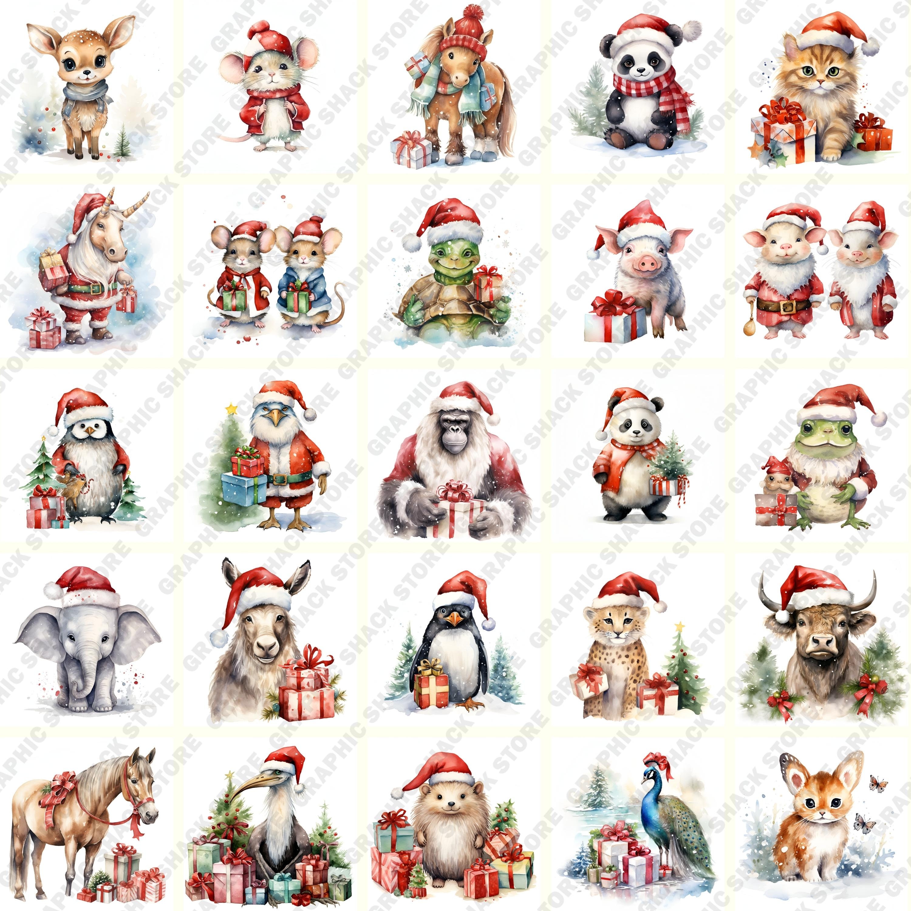 115 Christmas Animals Watercolor Clipart Bundle: Festive Xmas - Etsy