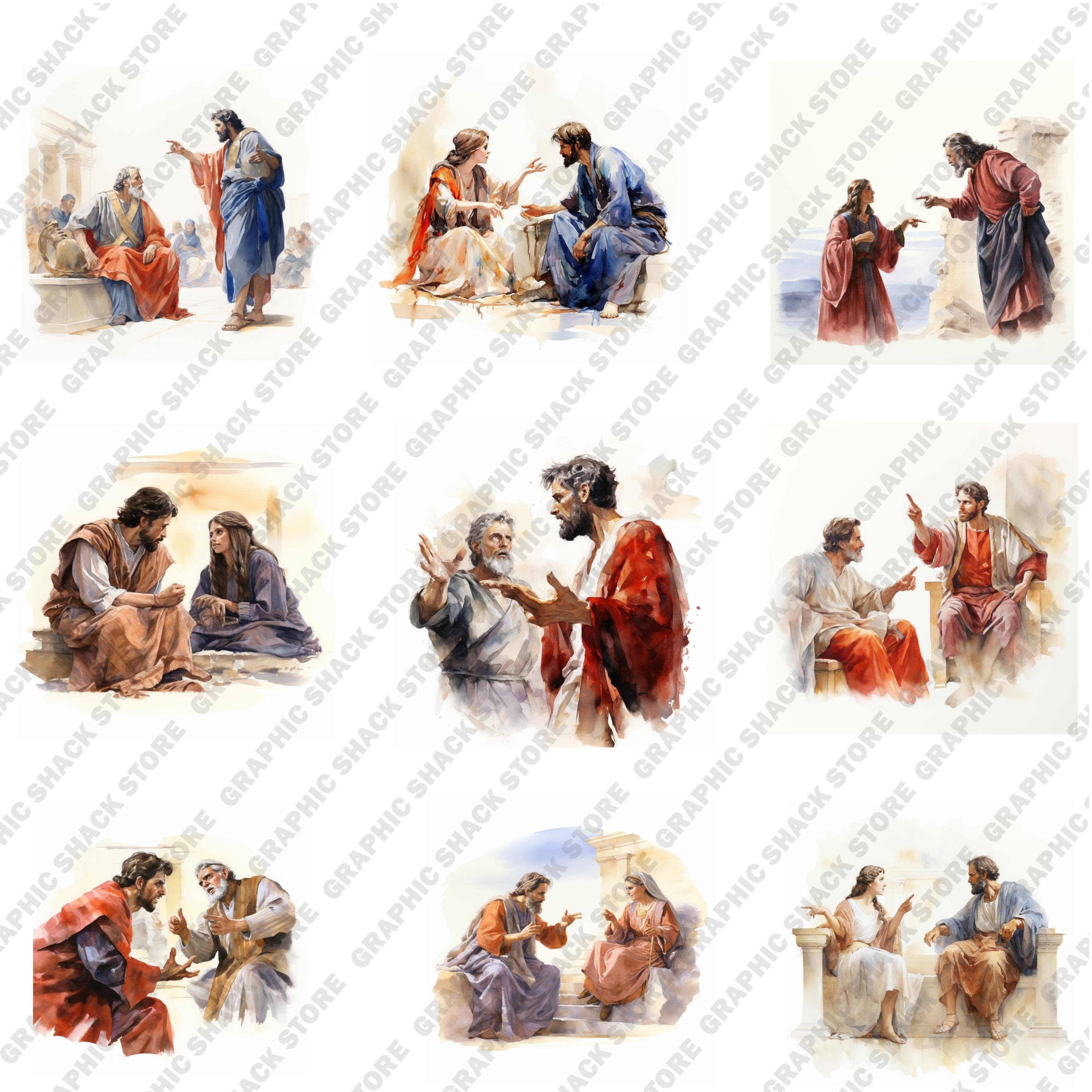 84 Watercolor Ananias and Sapphira Clipart Christian Religious Bible ...
