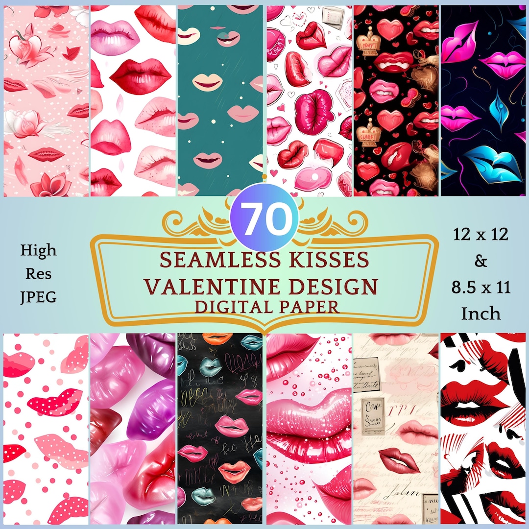 Smooches Galore: 70 Seamless Kisses Valentine Design Digital Paper ...