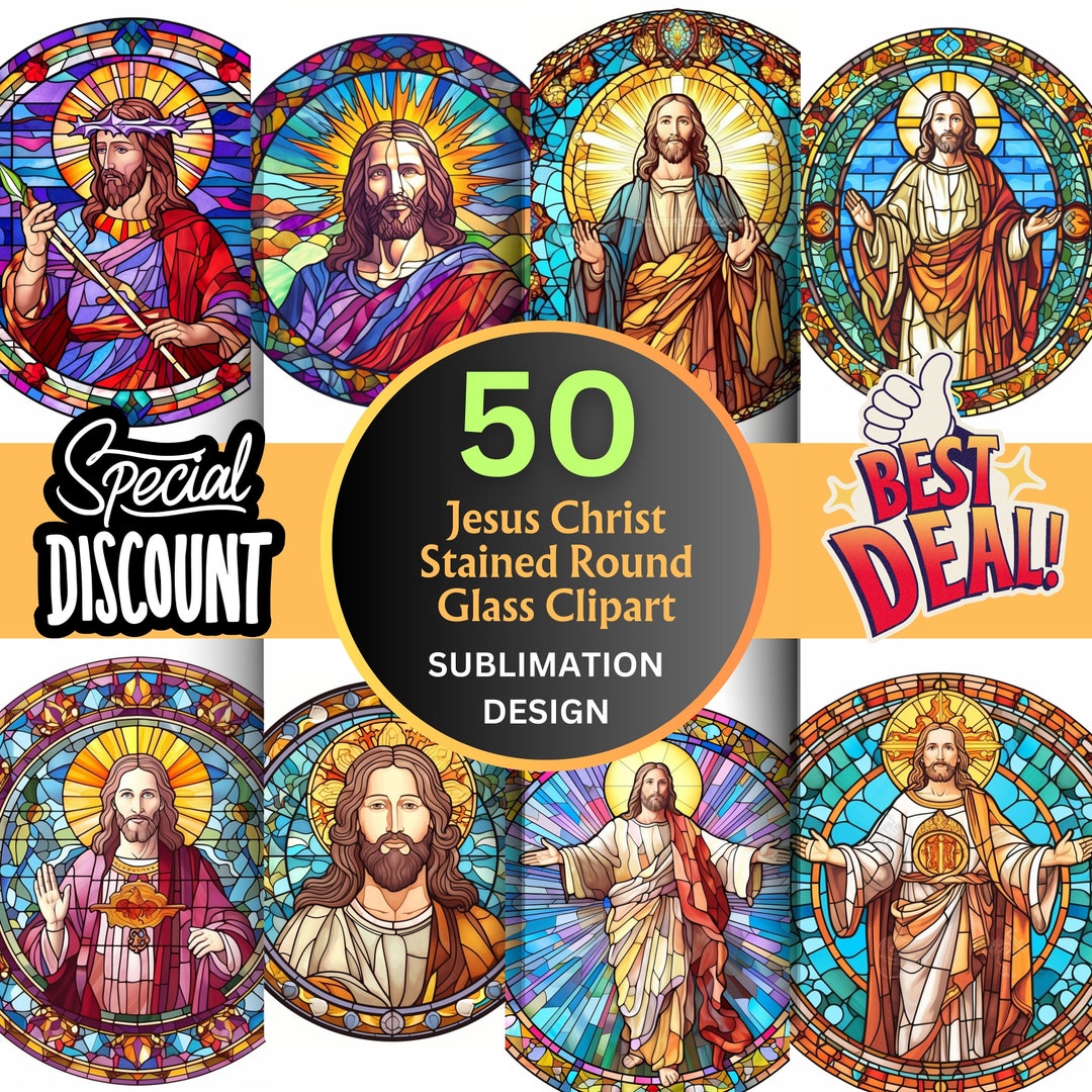 50 Round Stained Glass Jesus Christ Clipart PNG Designs for Sublimation ...