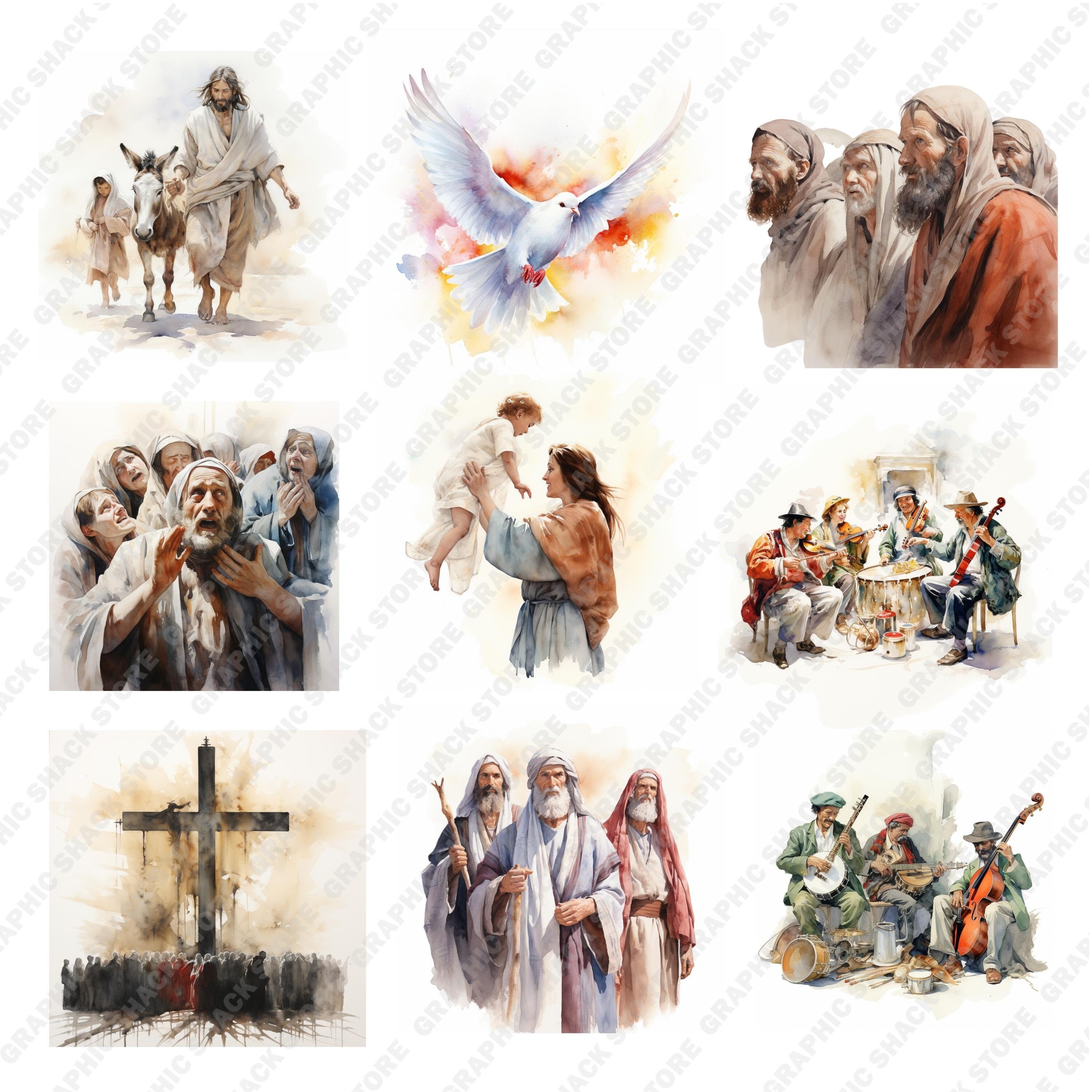 66 Watercolor the Triumphal Entry of Jesus Clipart Christian Religious ...