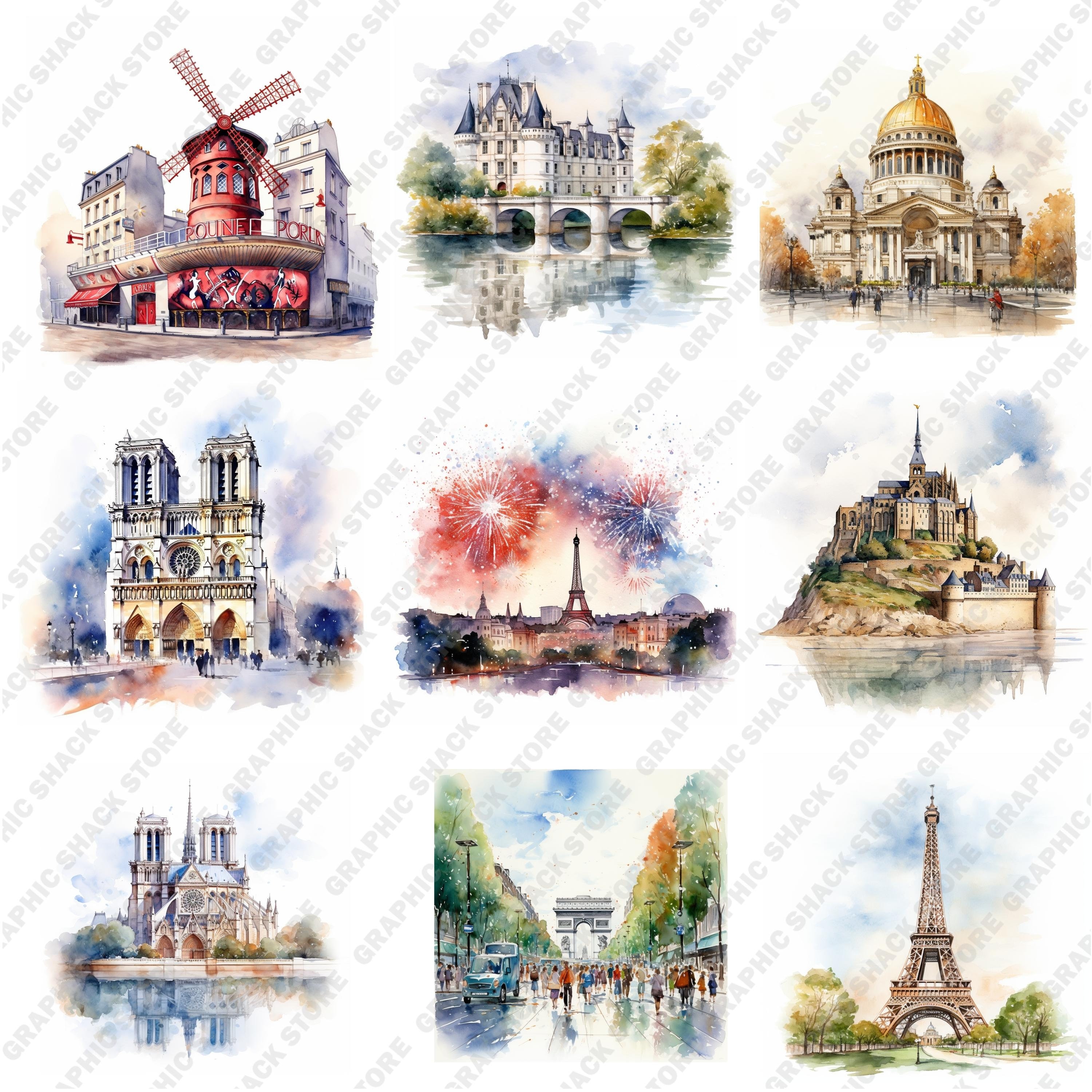 160 Watercolor France PNG Clipart Bundle, France Travel Illustrations ...