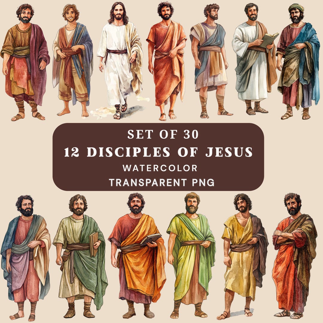 30x Twelve Disciples of Jesus PNG Bundle, Watercolor Bible Characters ...