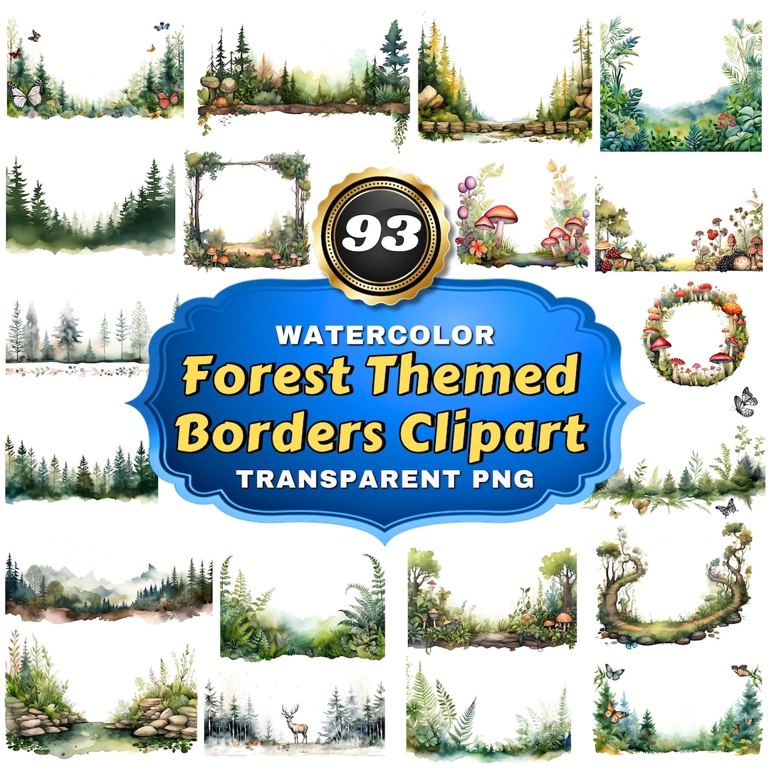 93 Enchanted Woodland Watercolor Borders Clipart - Forest-themed Edge ...