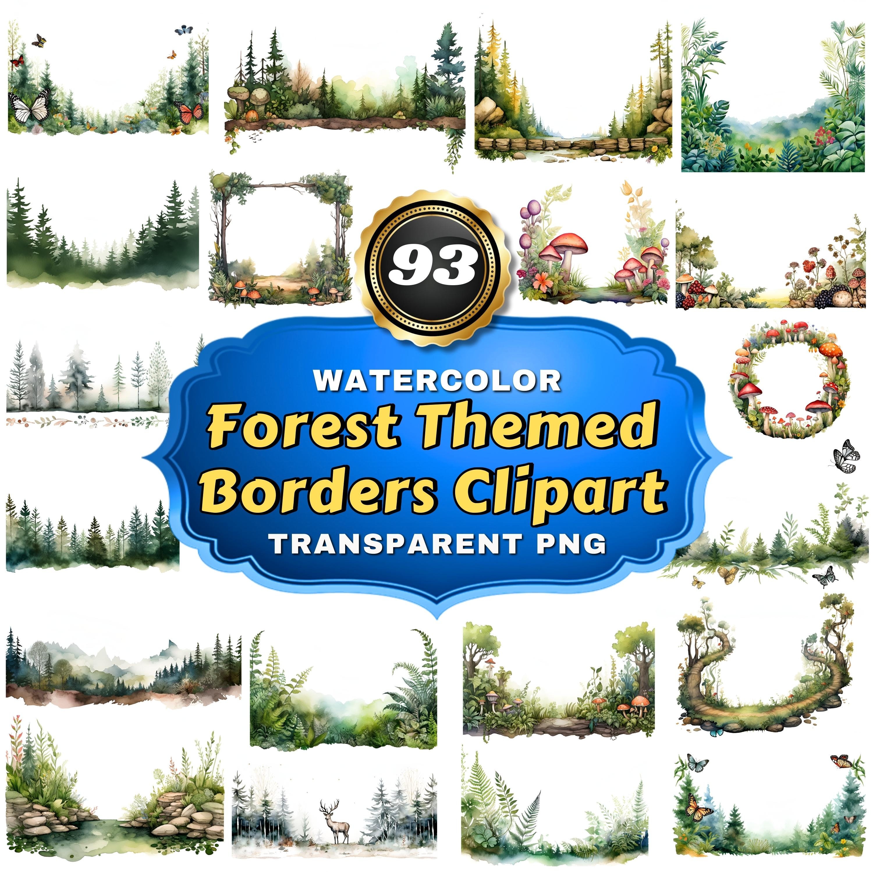 93 imágenes prediseñadas de bordes de acuarela de bosques encantados: diseños de bordes con ...